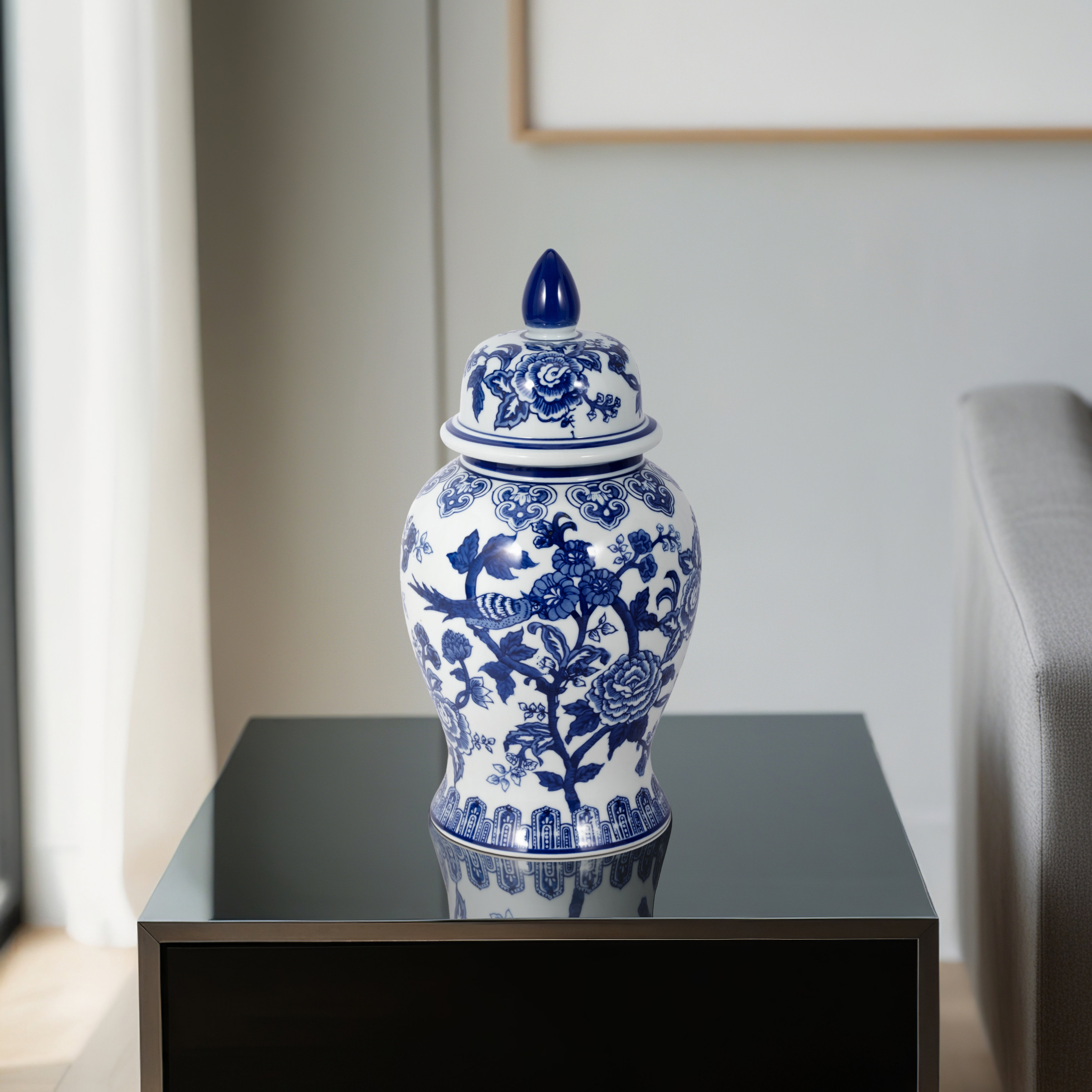 Lark Manor™ Modern Blue and White Contemporary Chinoiserie Temple Jar ...