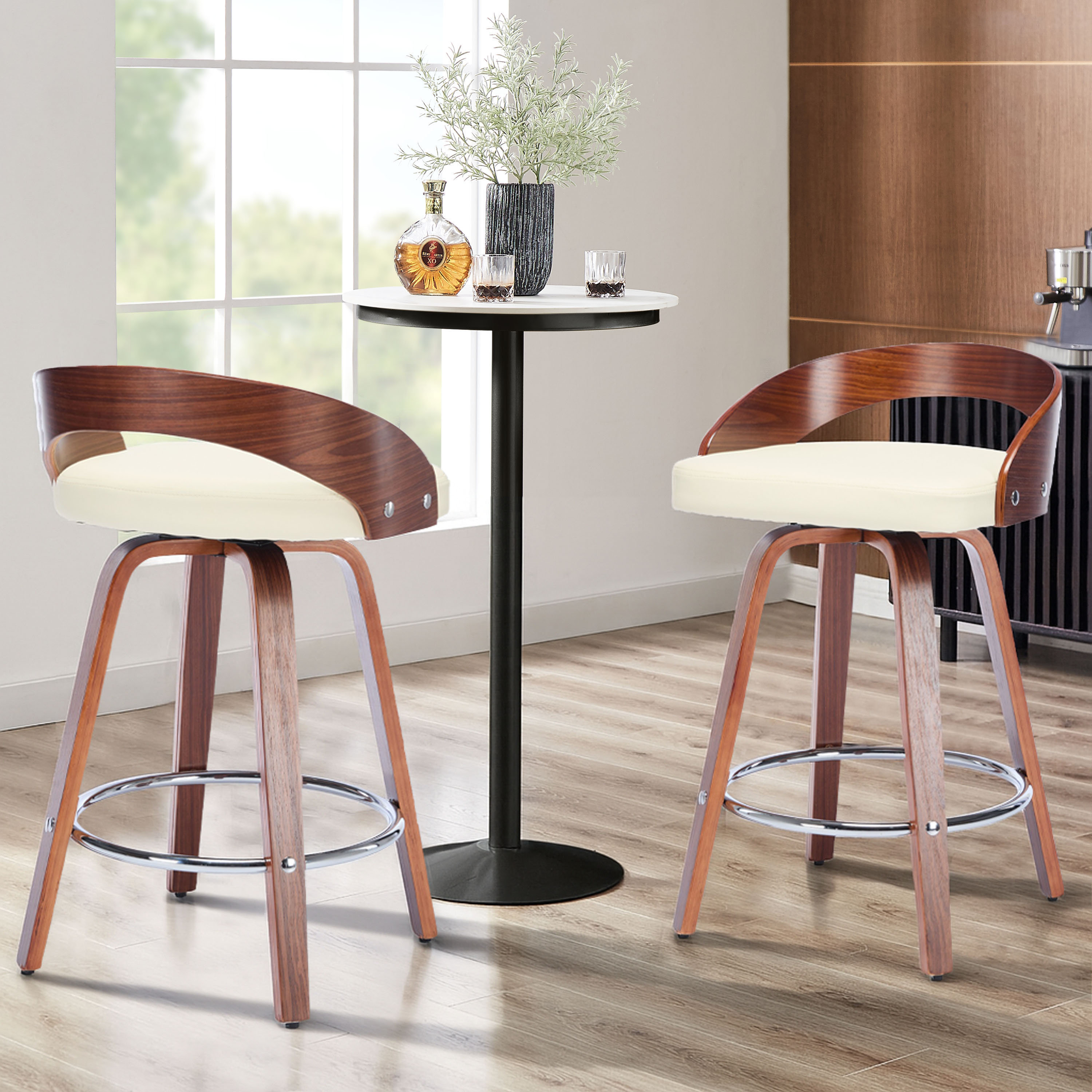 George Oliver Vintage Stylish Set of Two Swivel Wooden Bar Stools with ...