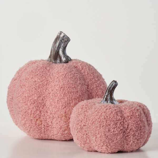 The Holiday Aisle® Mauve Pink Fuzzy Boucle Fabric Pumpkin Set ...