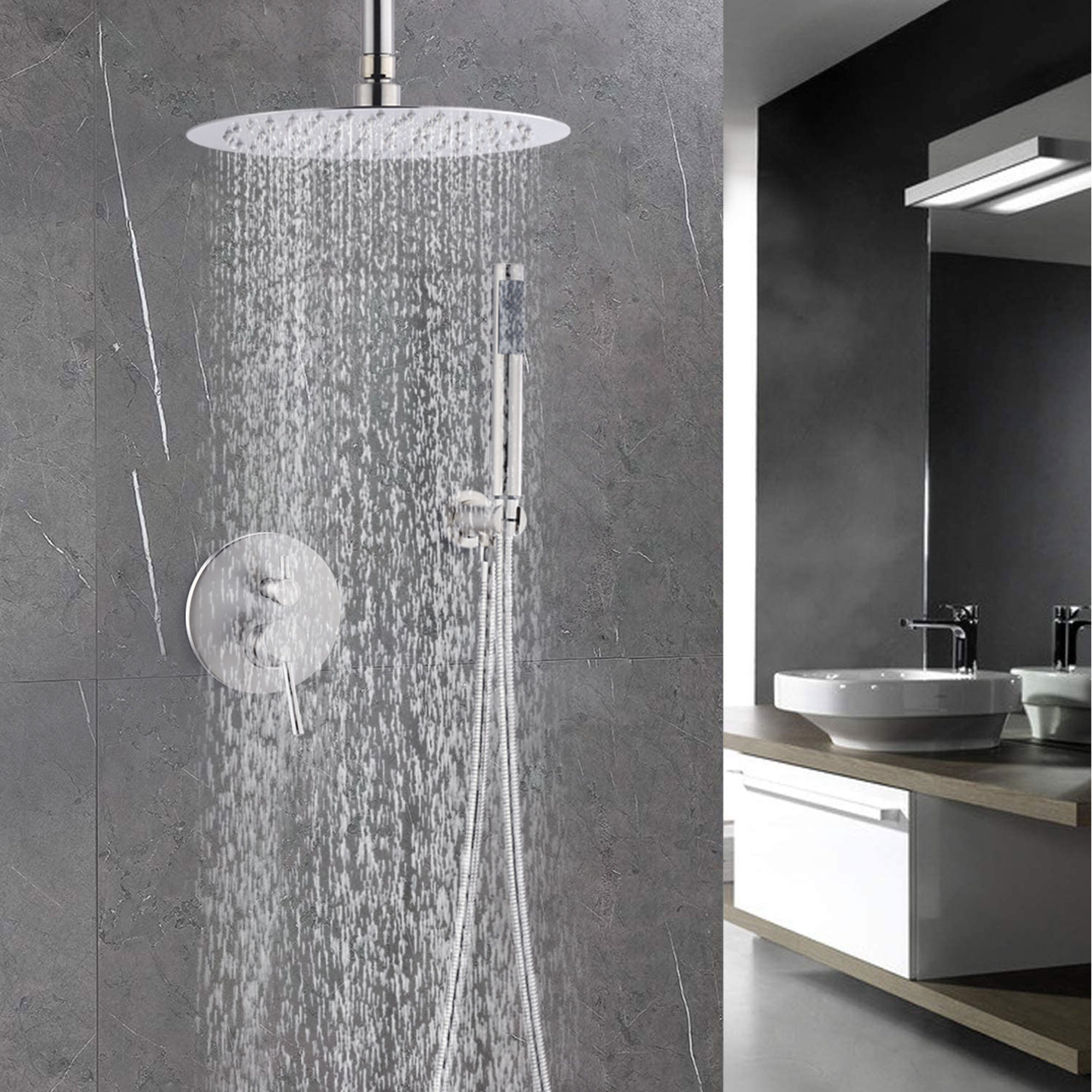 INLE Ceiling Mount Round Shower Combo Set | Wayfair