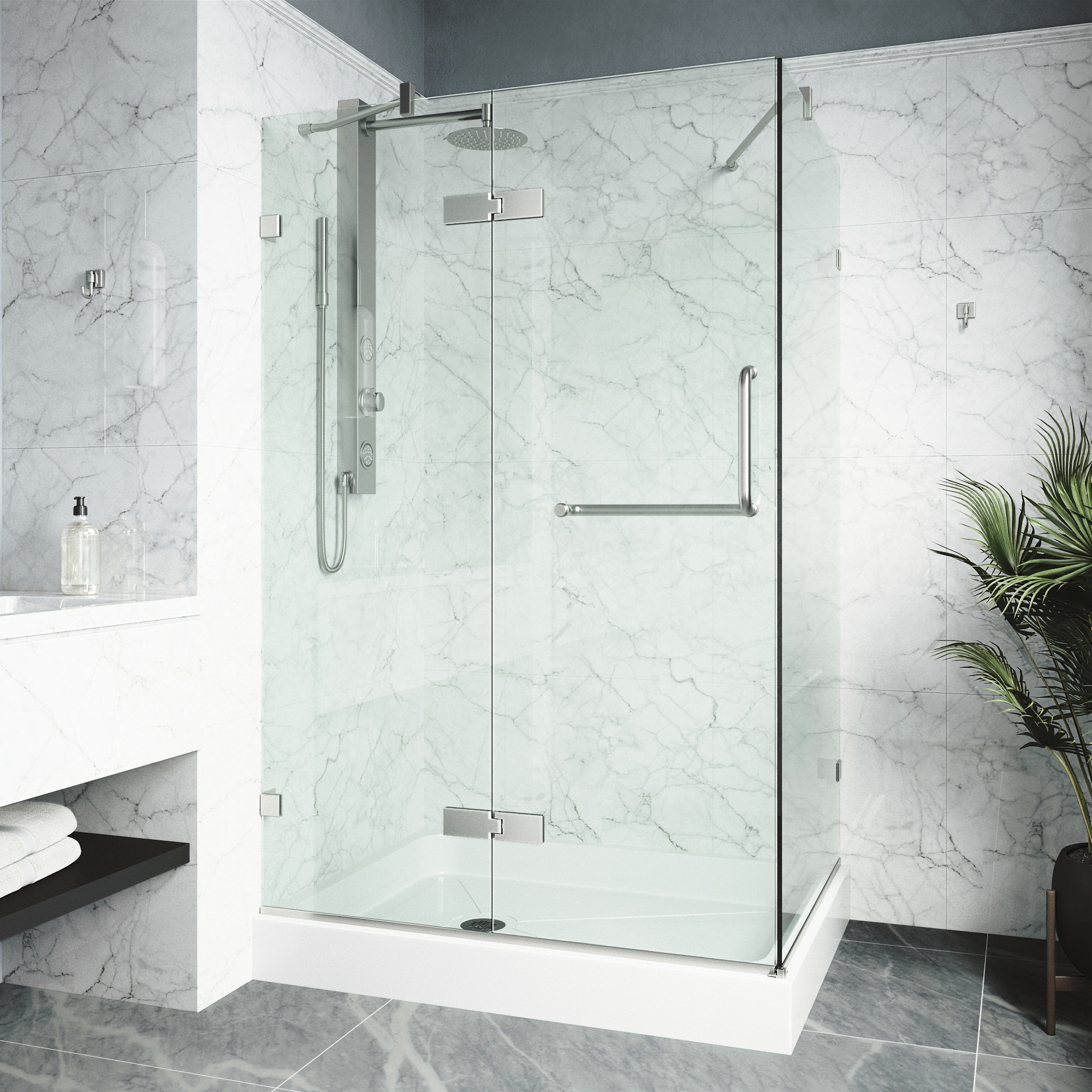 VIGO Monteray 48" W x 32" D x 79" H Hinged Frameless Shower Enclosure ...