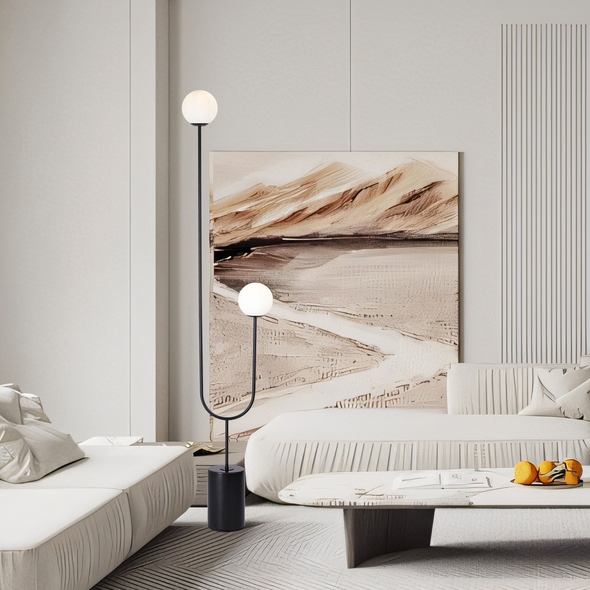 Brayden Studio® Velio Moon-Like Black Uma Floor Lamp With 2-Glass ...