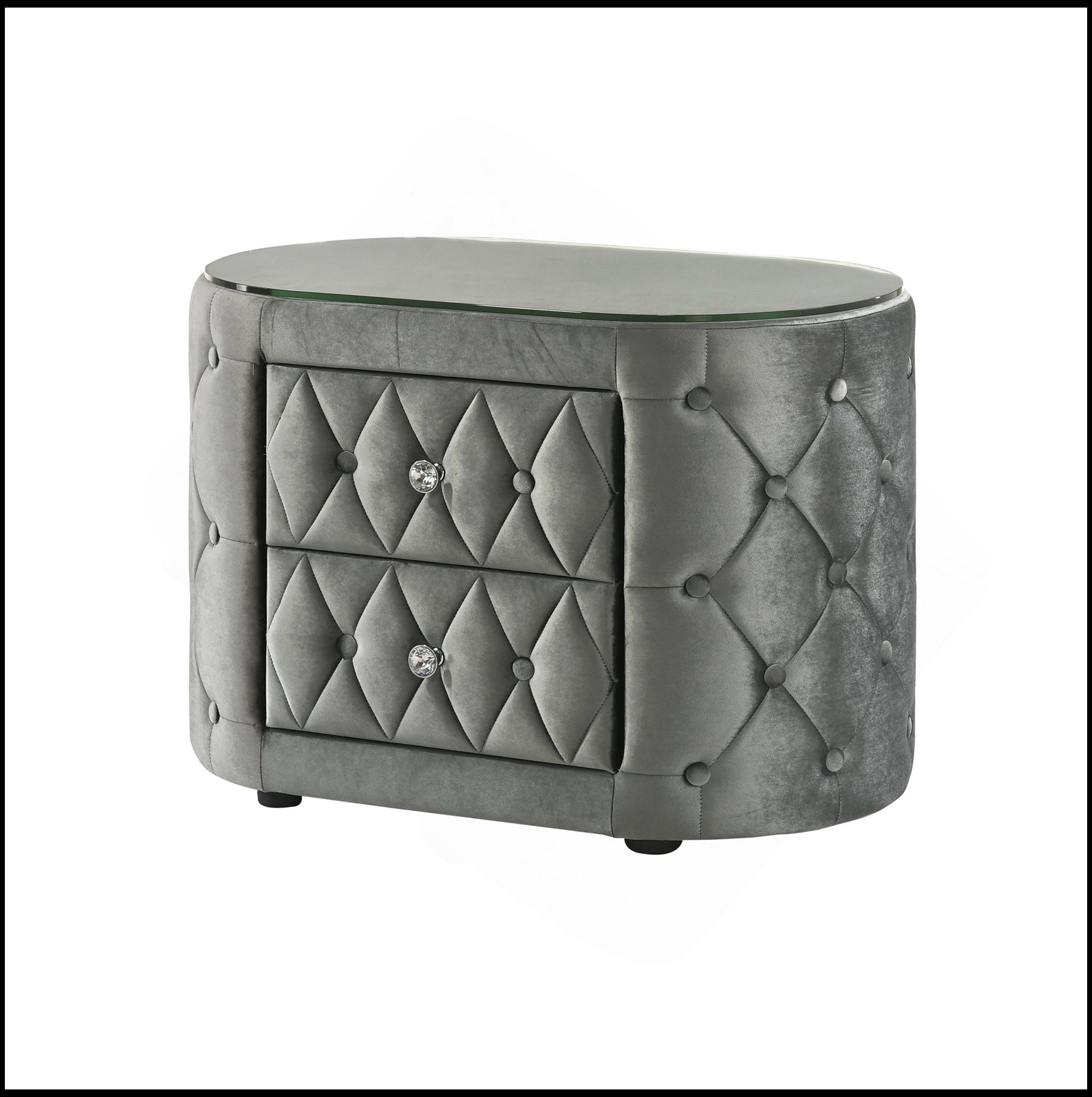 Everly Quinn Luxurious 1Pc Oval Nightstand Plush Tufted Upholstery 8Mm ...