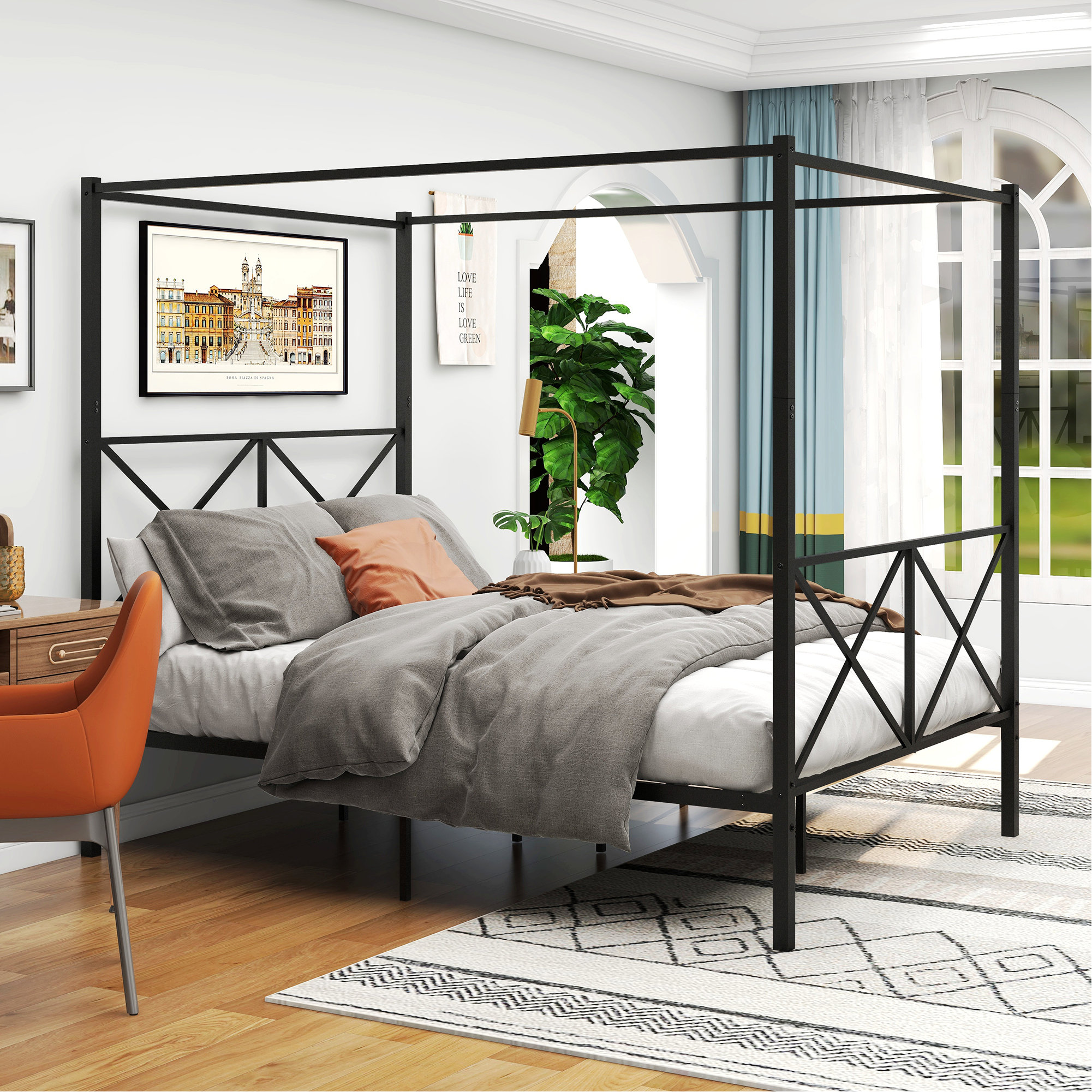 Gracie Oaks Assamad Metal Canopy Bed | Wayfair