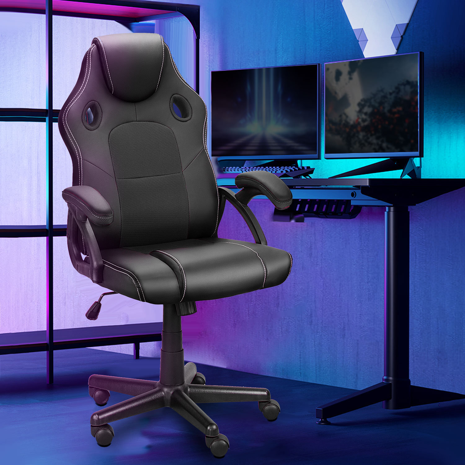 Inbox Zero Adjustable Ergonomic Leather Swivel PC & Racing Game Chair ...