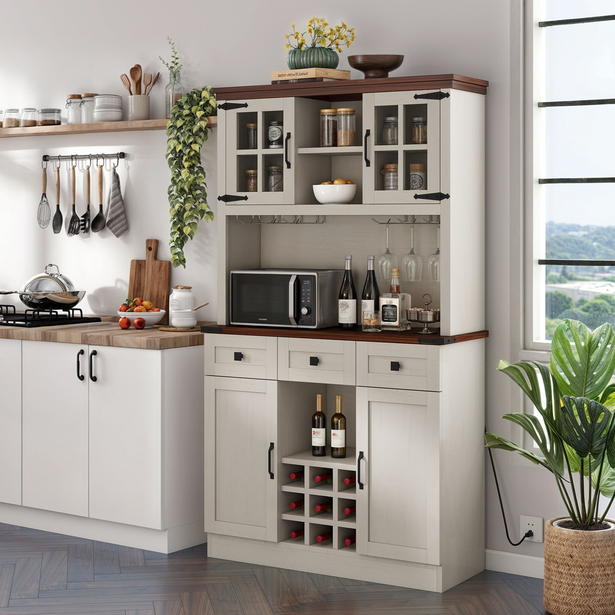 Millwood Pines 72'' H Kitchen Pantry with Power Outlet & LED Light ...