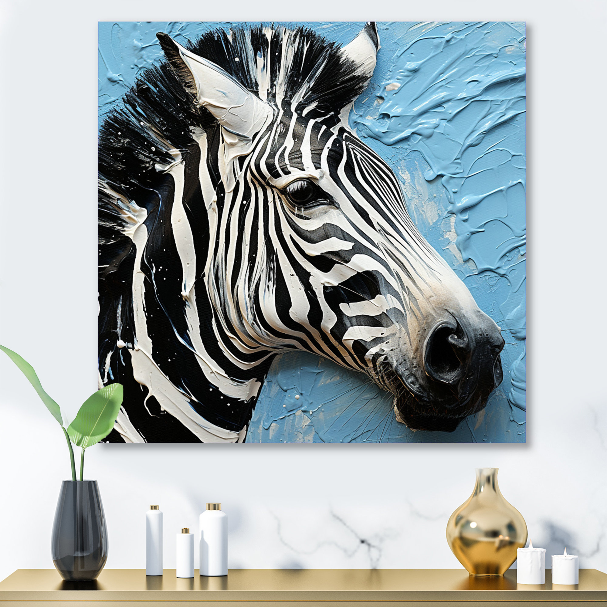 Dakota Fields White Blue Zebra Collage - Animals Metal Art Print | Wayfair