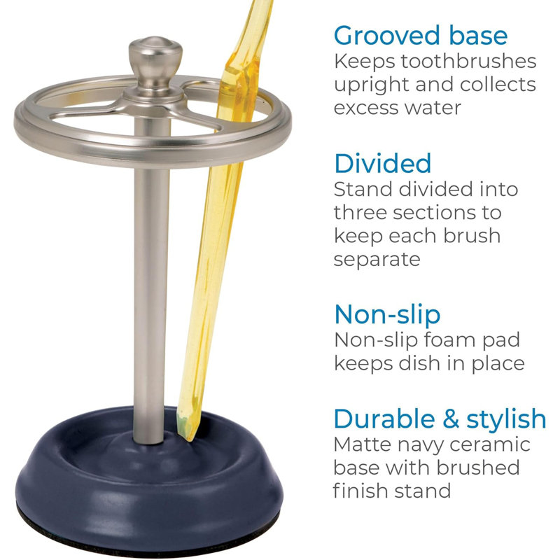 iDesign Ceramic and Steel Toothbrush Holder with Three Divided ...