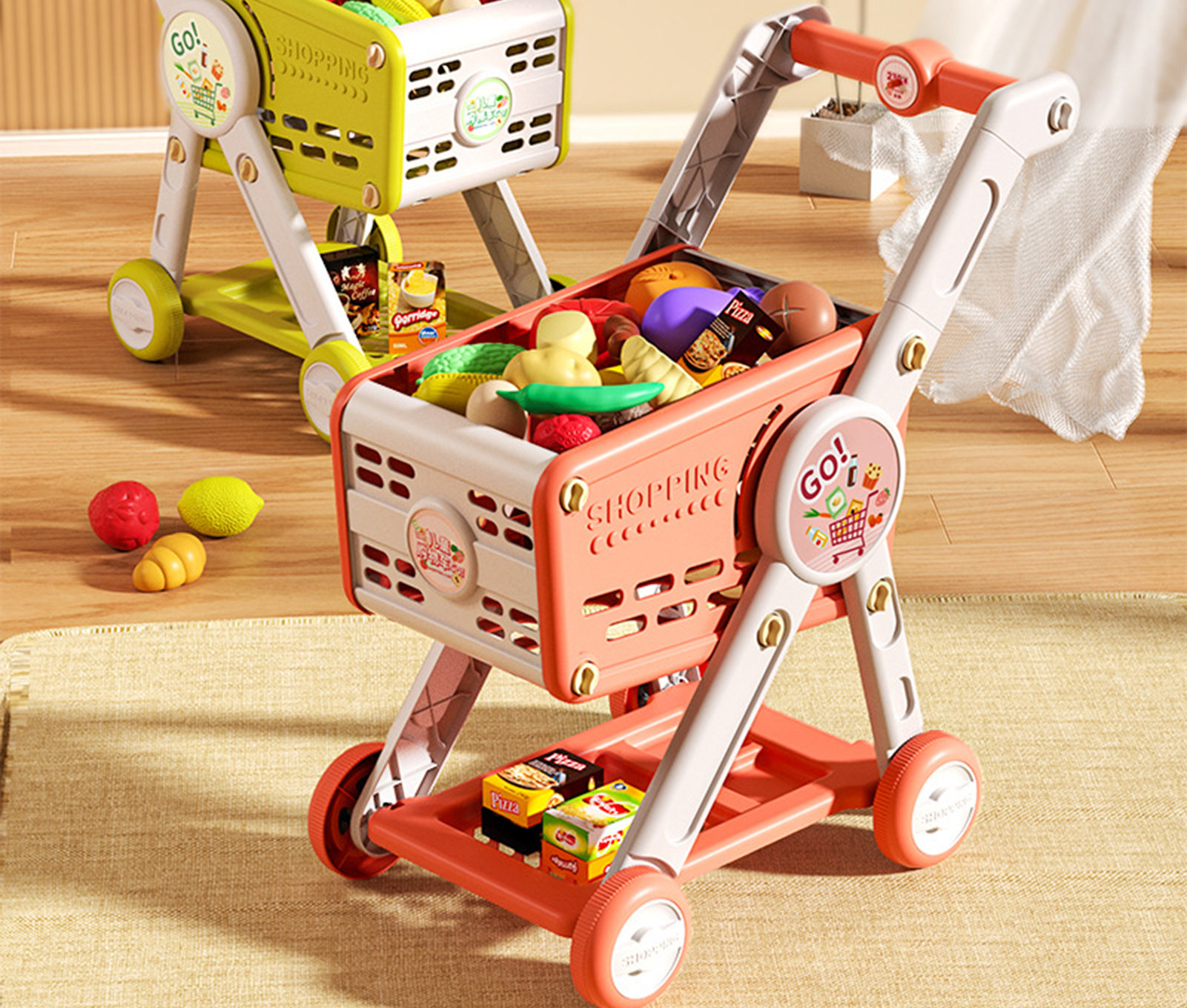 Zoomie Kids Kids Shopping Cart Toy with 25 Fruit Vegetable Role-Playing ...