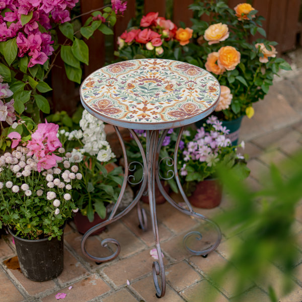 Frstem Blossom Mosaic Patio Table And Plant Stand, Outdoor Side Table ...