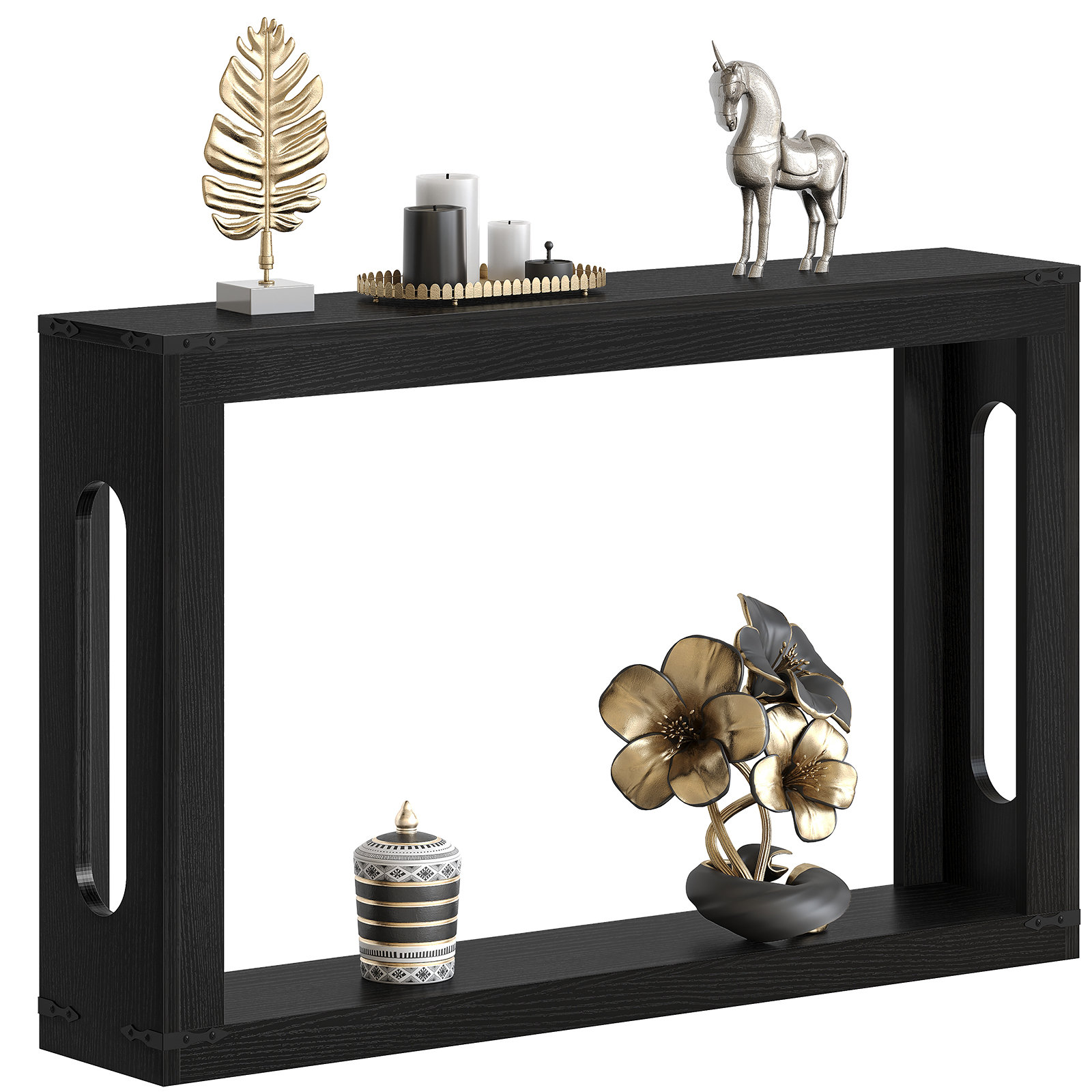 Gracie Oaks Farmhouse 2-Tier Wooden Console Table, Behind Couch Sofa ...