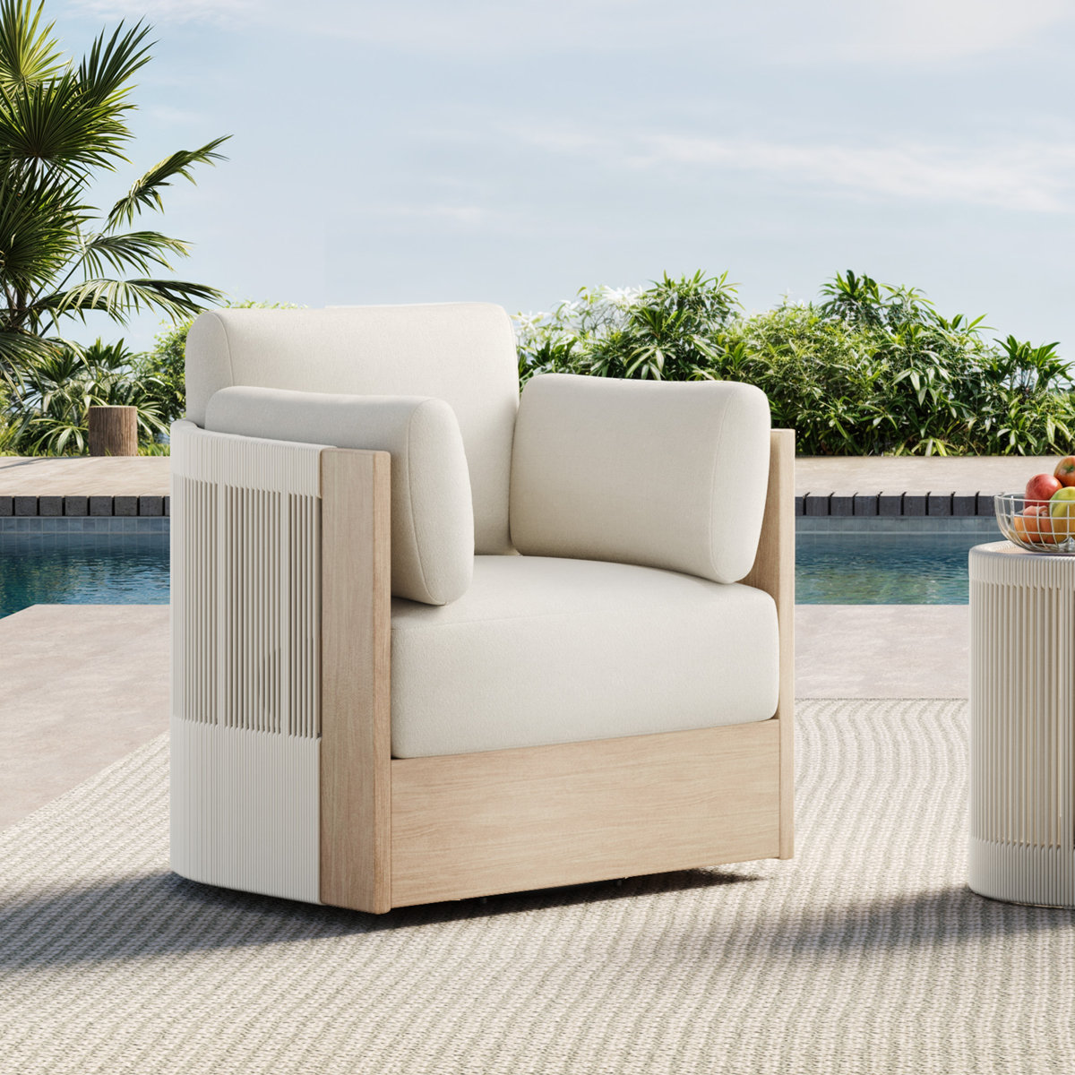Ebern Designs 360° Swivel Rope-Woven Solid Wood Outdoor Chair & Reviews ...