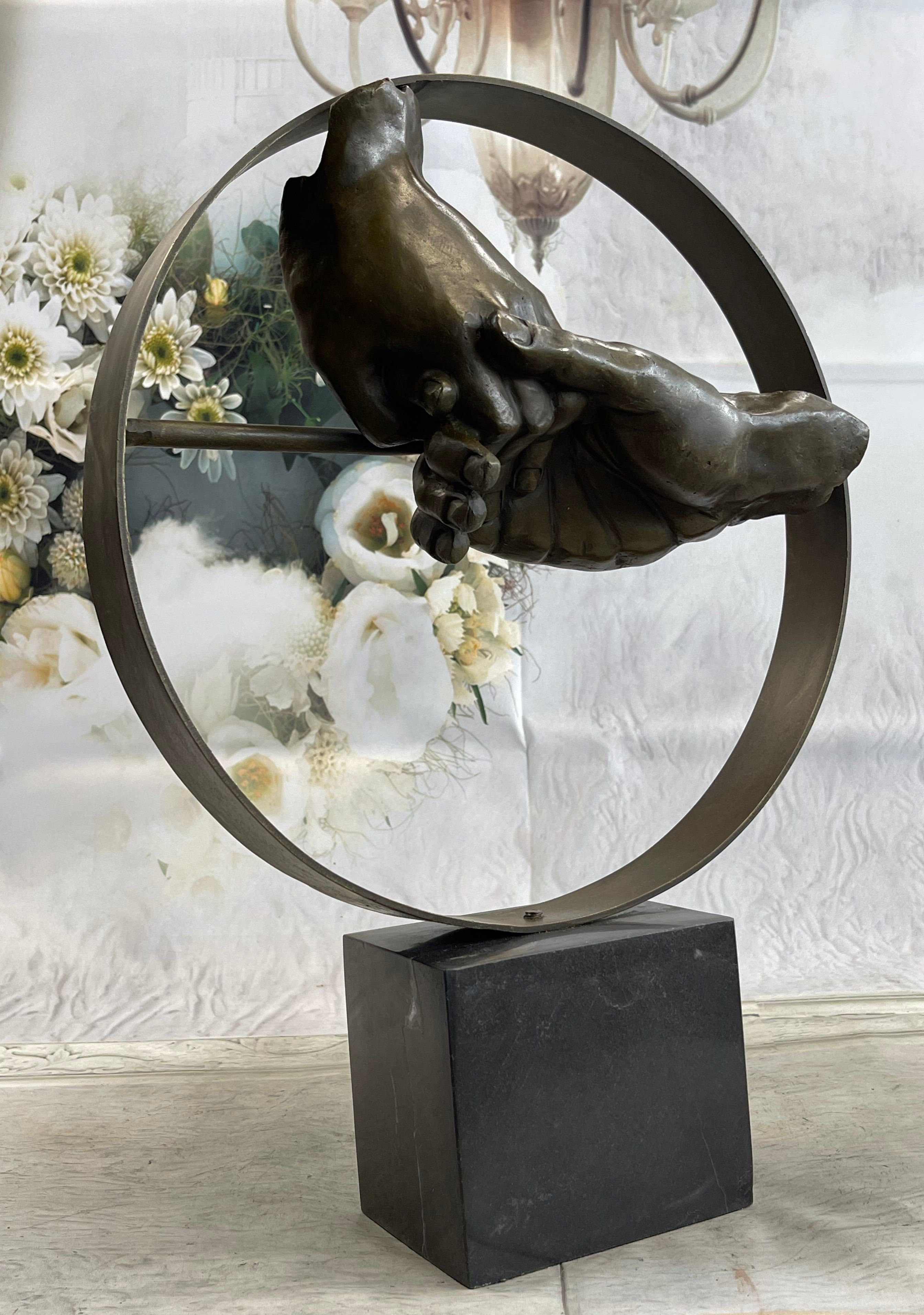 Charlton Home S.DALI SOLID BRONZE SCULPTURE. ABSTRACT ART DECO MARBLE BASE FIGURINE HOT CAST ...