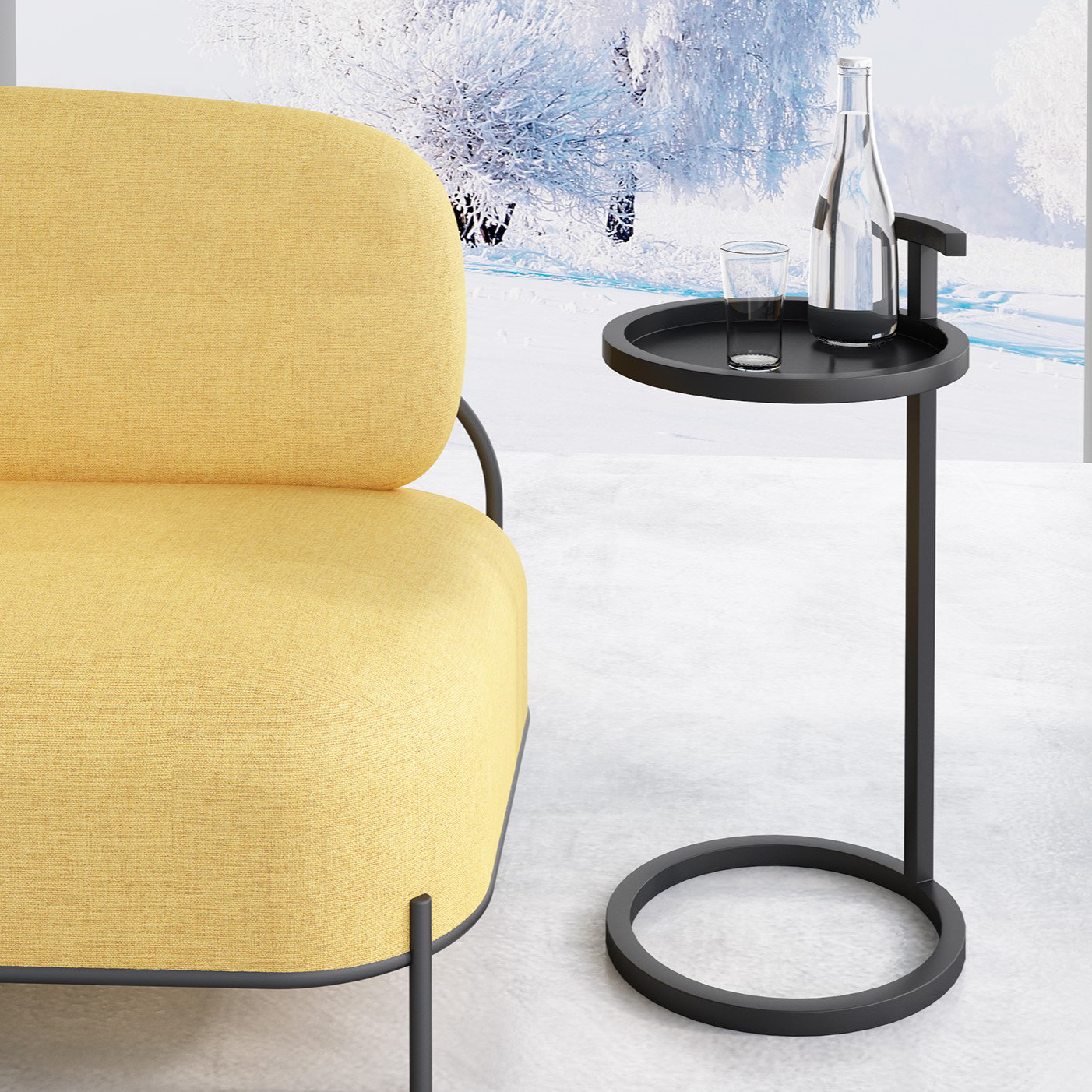 Ivy Bronx Dawson Steel Tray Top C Table or End Table with Round Lipped ...