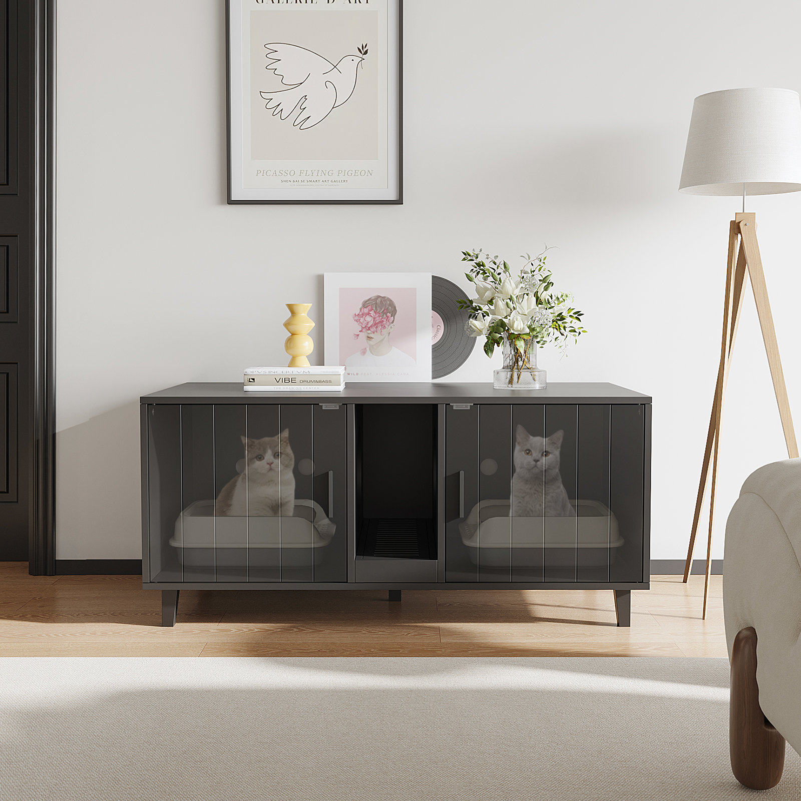 Latitude Run® Double Cat Litter Box Enclosure for 2 Cats - Hidden ...