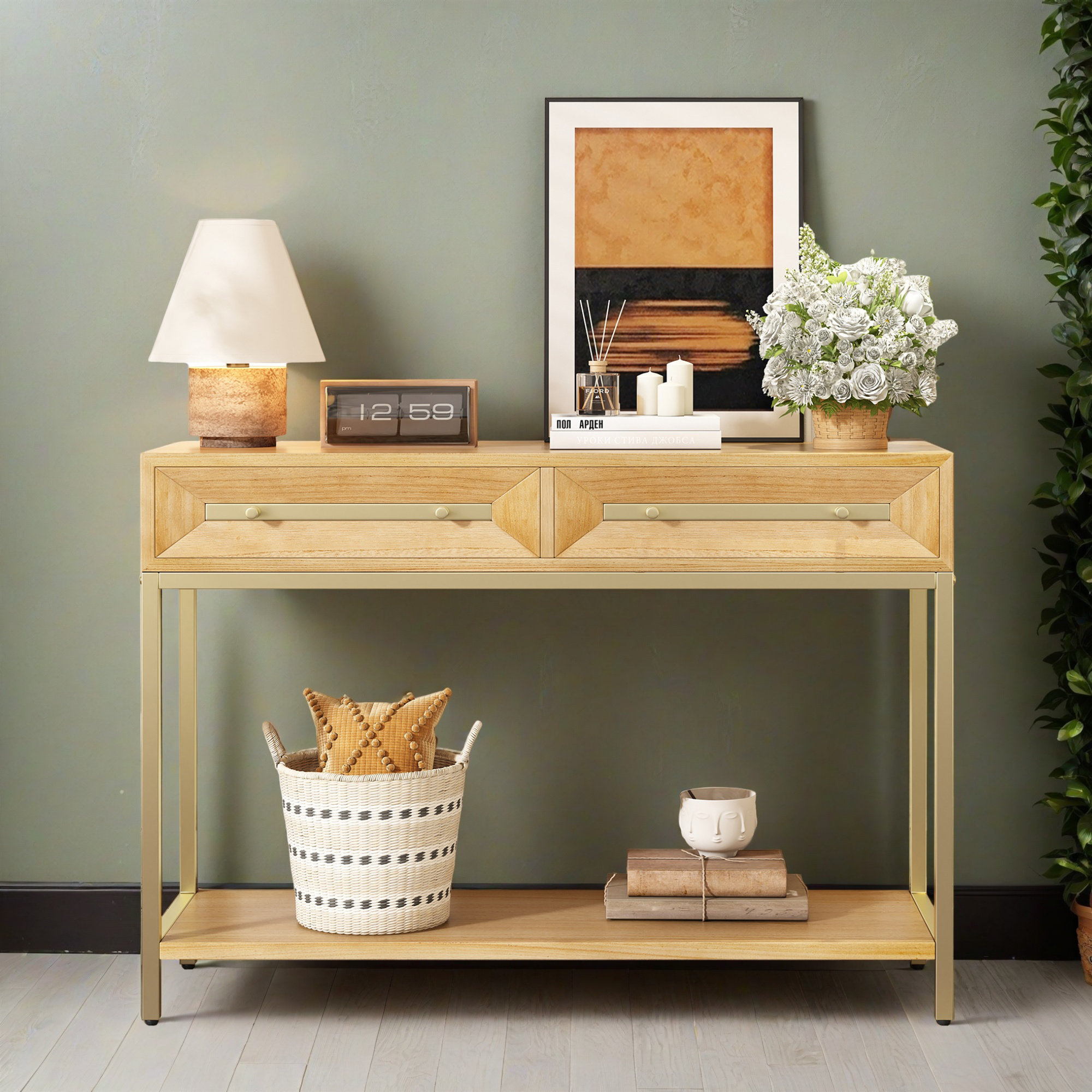 Mercer41 45.52" Console Table, Minimalist Entryway Table with 2 Drawers ...