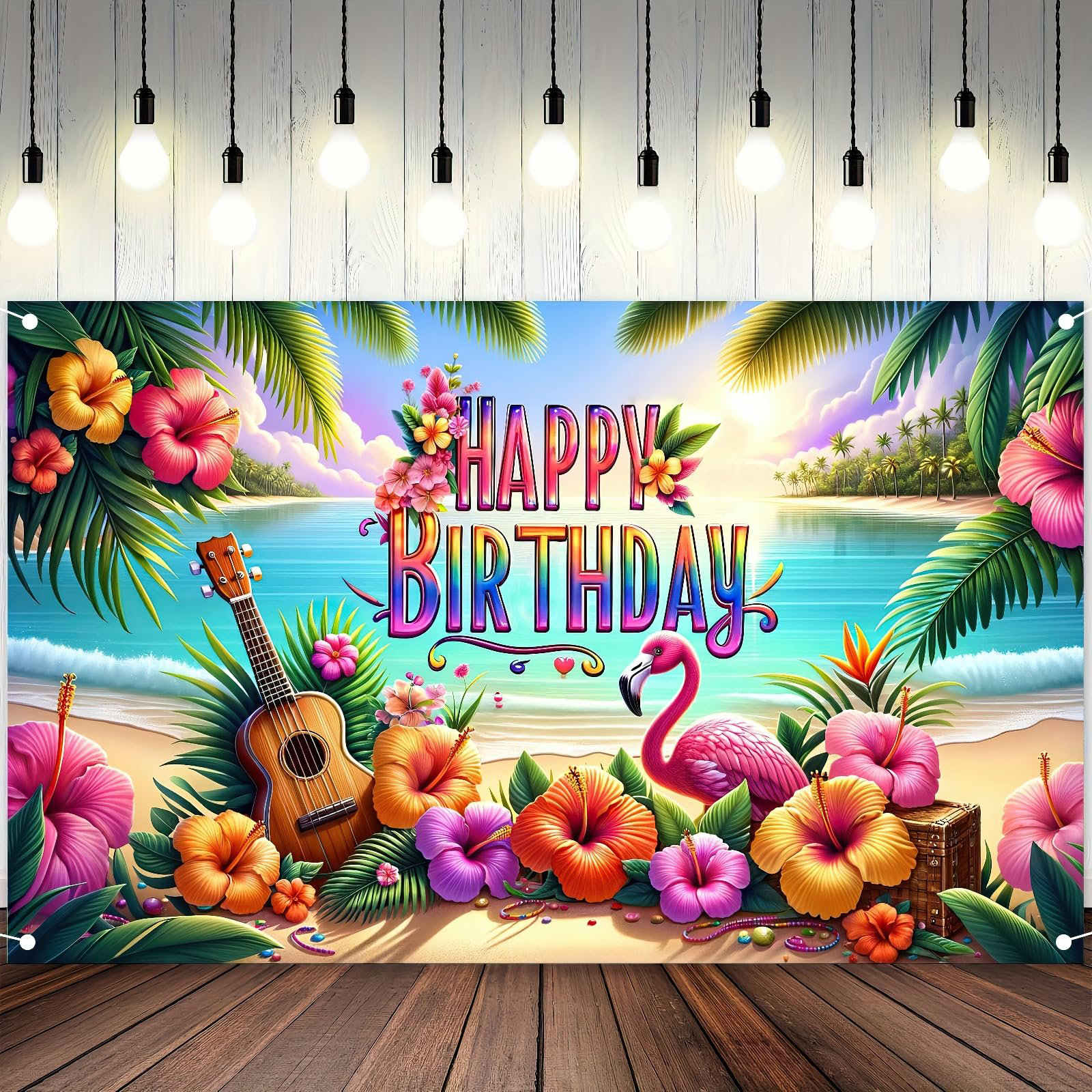 Zeki Shoggy Summer Happy Birthday Backdrops Banners 71X43 Inch Hawaiian ...