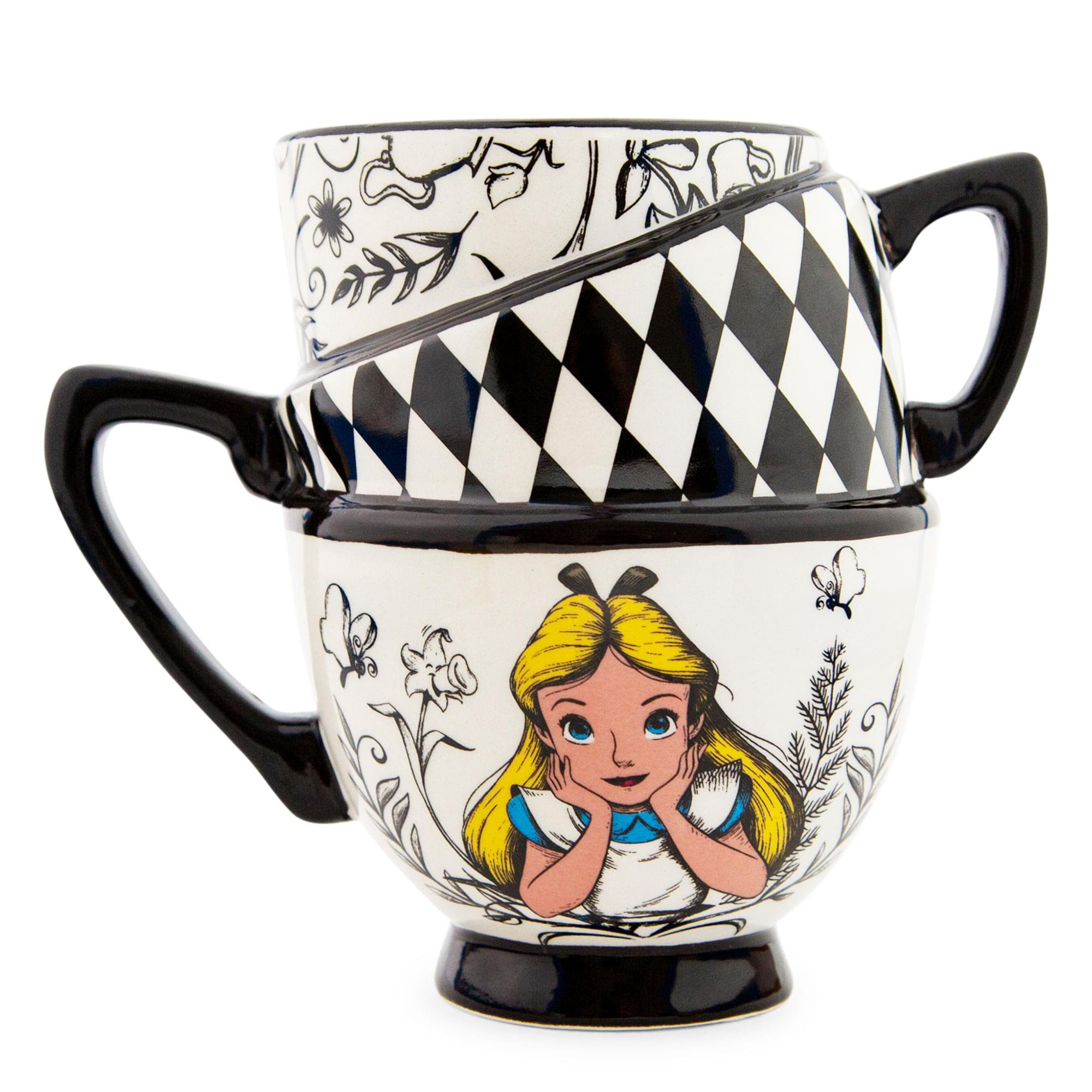 Silver Buffalo Disney Alice in Wonderland Monochrome Stacked Teacups ...