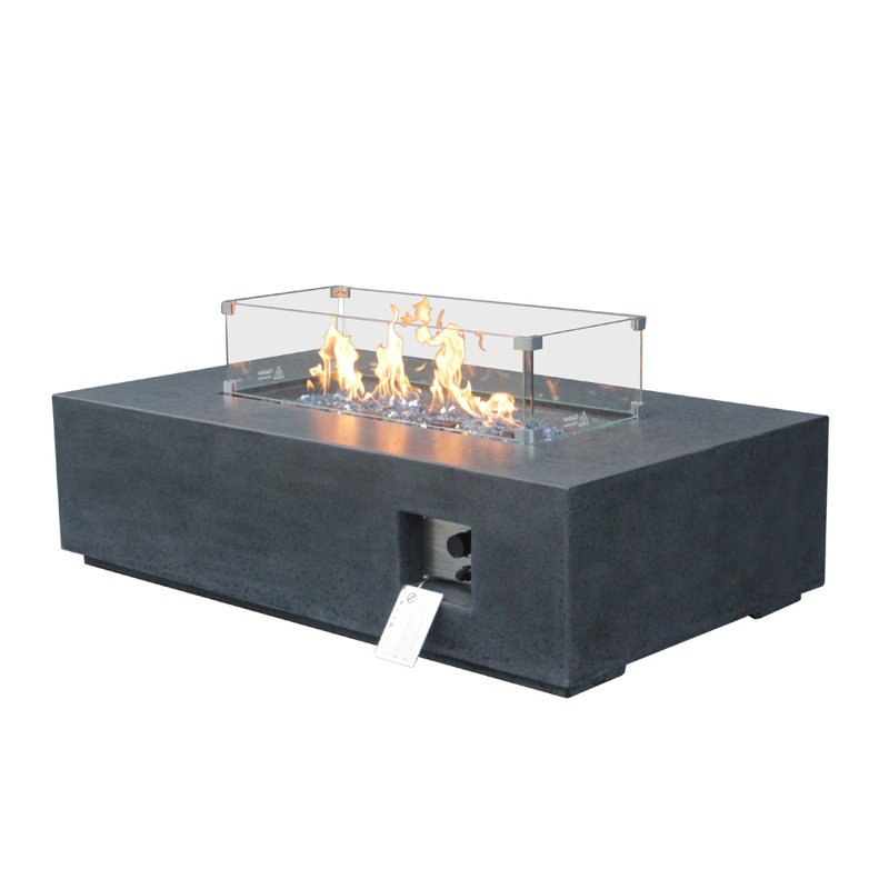 Latitude Run® Outdoor Concrete Propane Gas Rectangle Fire Pit Table ...