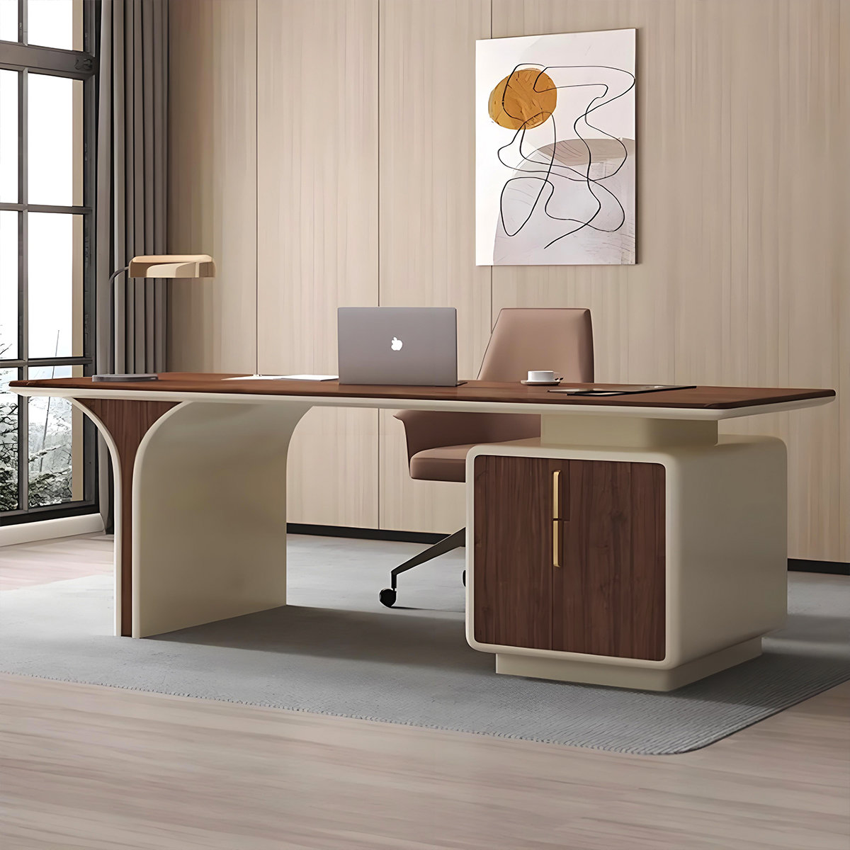 BELSUB Modern Minimalist High-end Office Desk With Built-in Multi ...