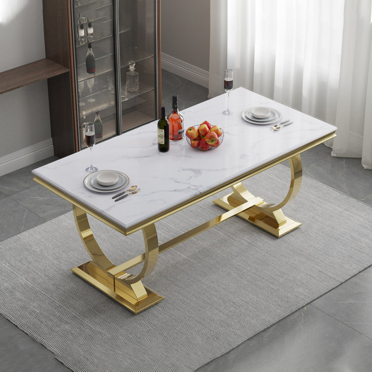 Mercer41 Mulhouse Faux Marble Top Metal Base Dining Table | Wayfair