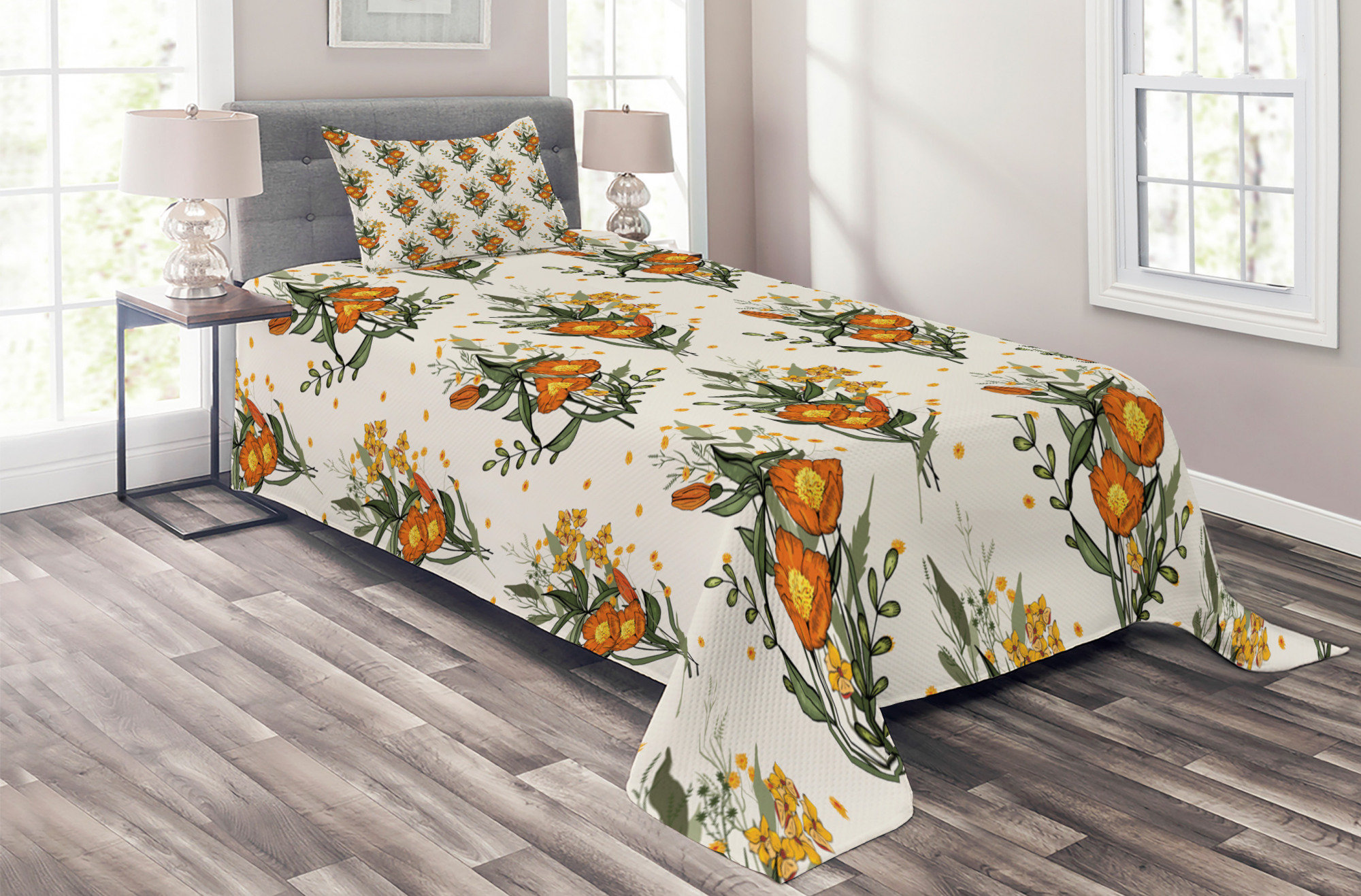 Ambesonne Bunny Orange Microfiber Farmhouse / Country Coverlet Set ...