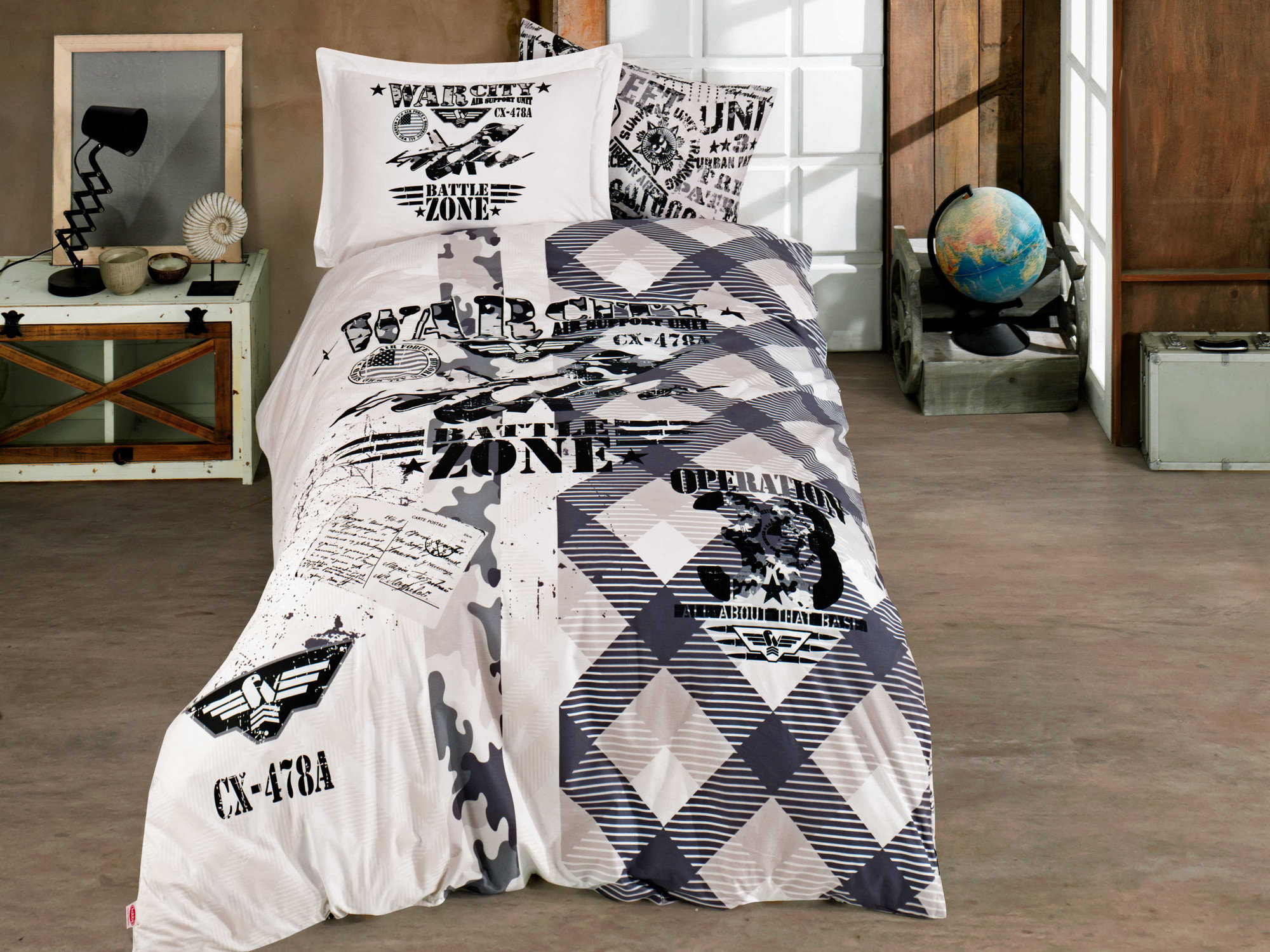 Asir Group INC Saniyah Gray/White/Black 100% Cotton 3 Piece Duvet Cover ...