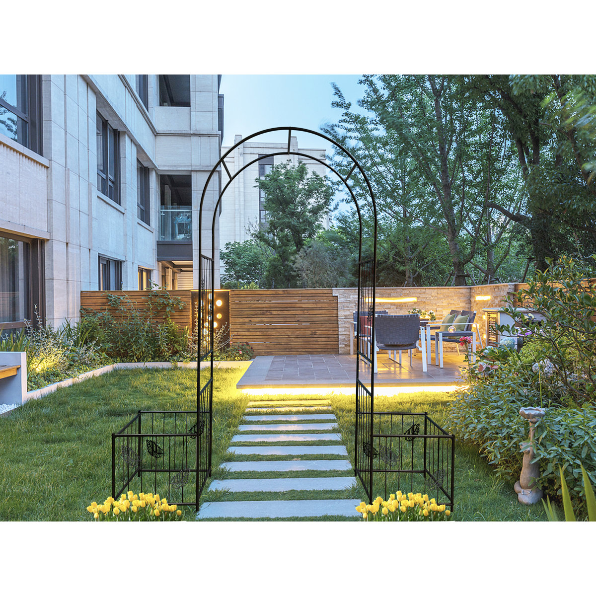 iYofe 87"H Metal Garden Arch with Planters, Climbing Plants Support ...