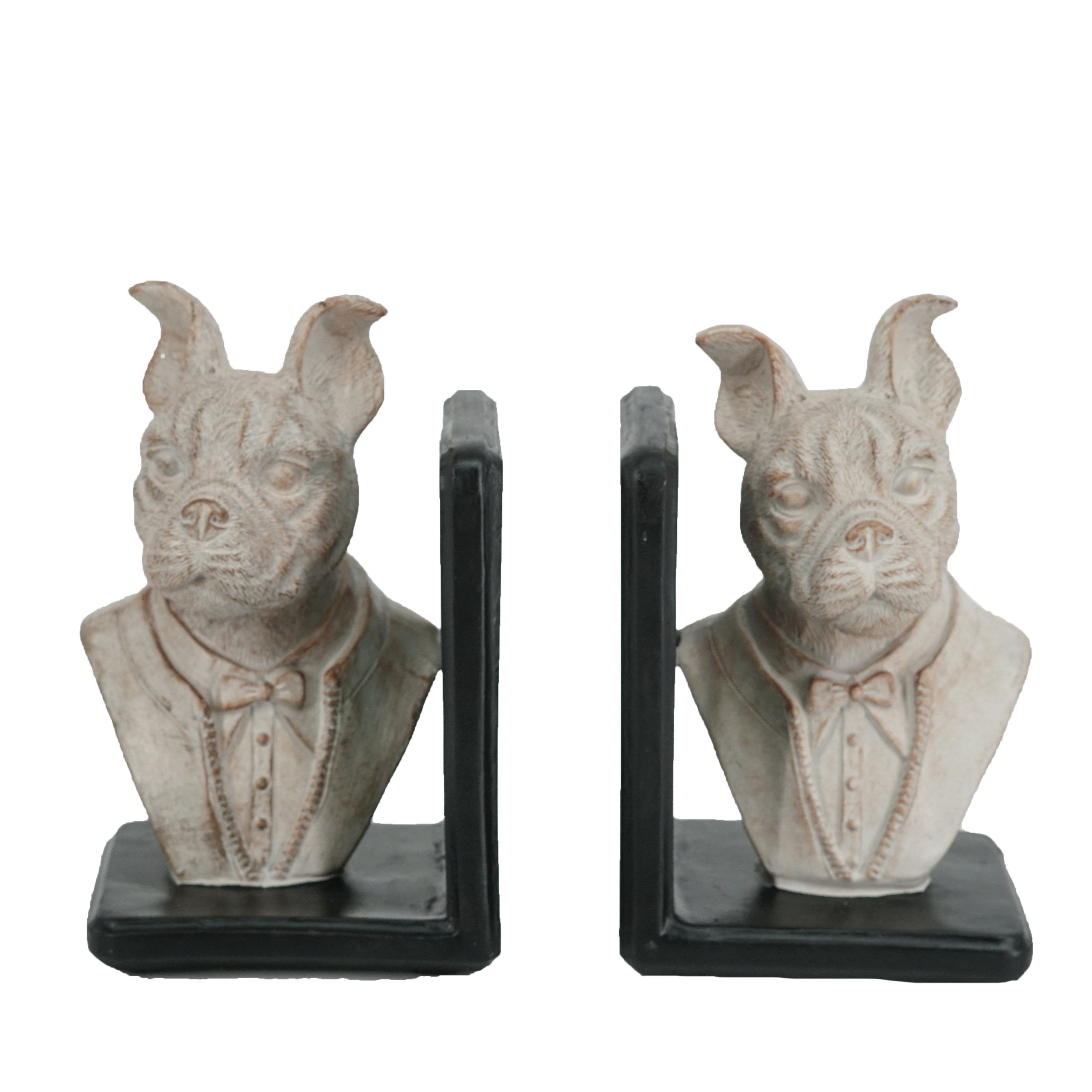 Trinx Dog Head Bookends - Set of 2 - 5" x 4" x 7.5" - Black, White ...