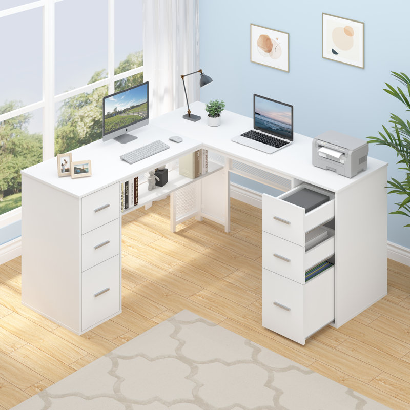 Ebern Designs Corsair L-Shaped Executive Desk with 6 Drawers & Reviews ...