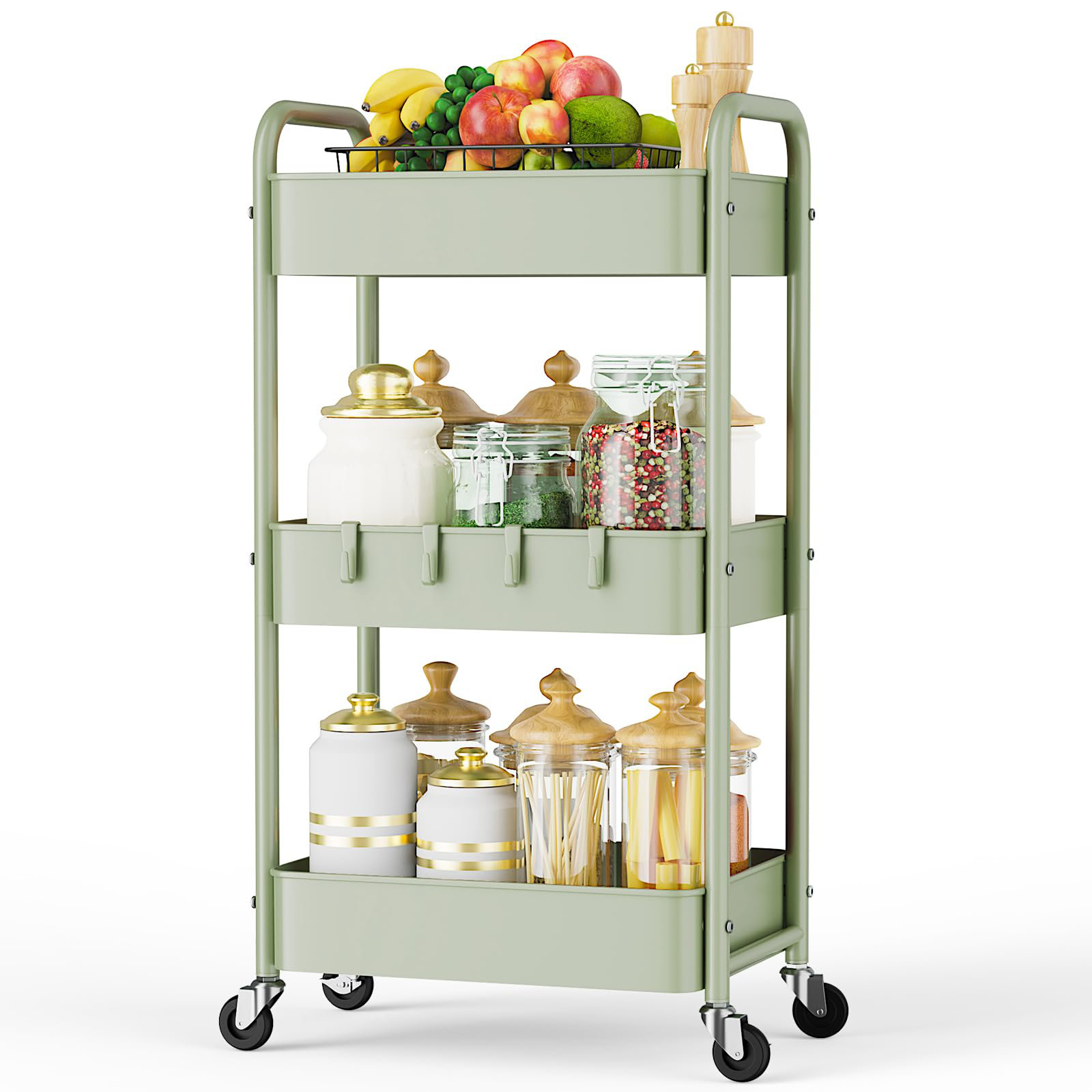 Ebern Designs 3 Tier Rolling Storage Cart, Metal Trolley Utility Cart ...