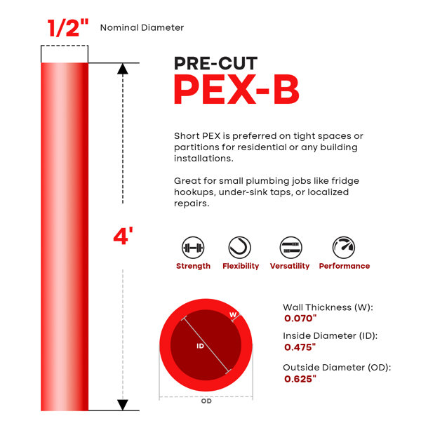 Supply Giant 1/2" X 4 Ft PEX-B Tube Stick, Blue Pex Tubing For Potable ...