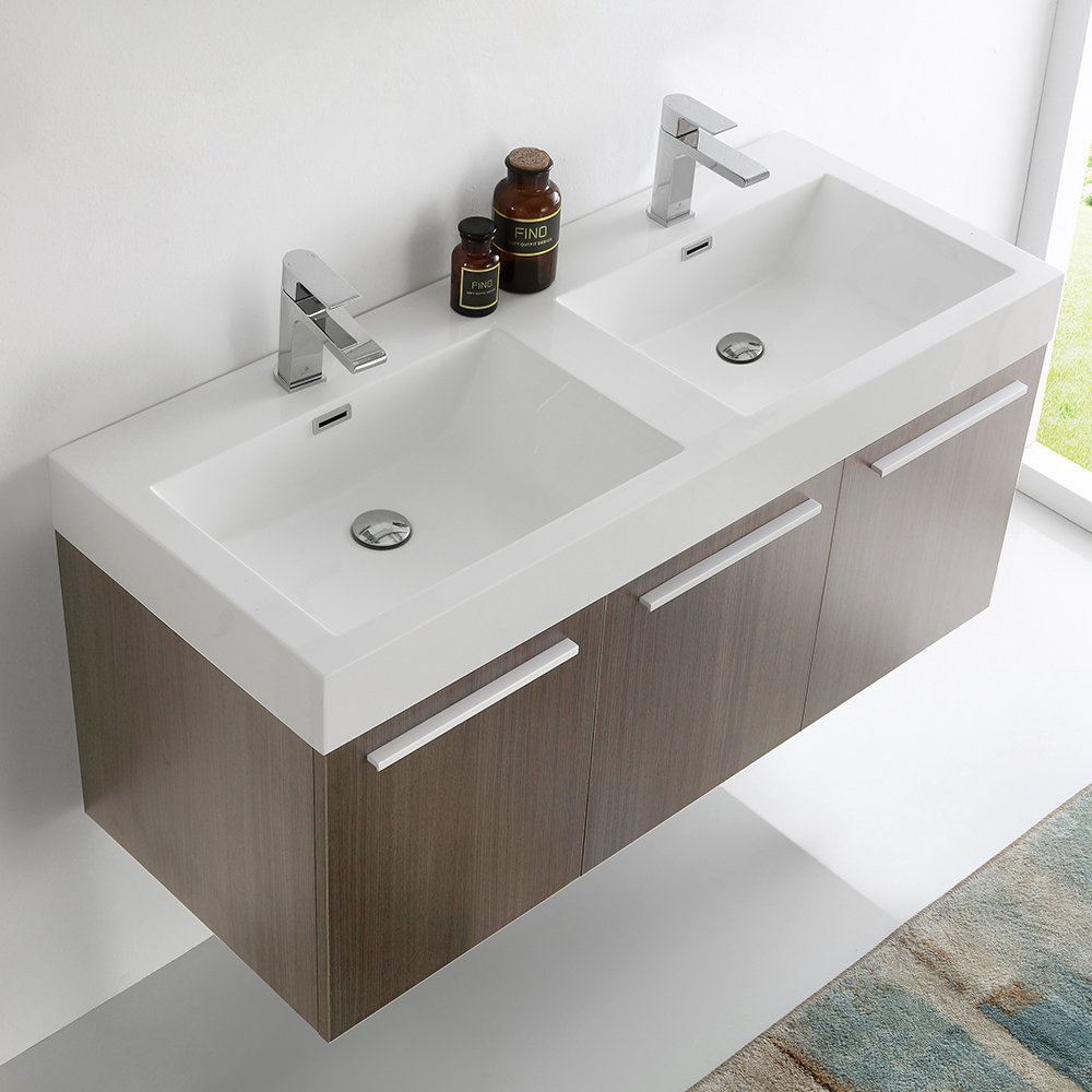 Fresca Vista 48" Wall-Mounted Double Sink Bathroom Vanity Set with ...