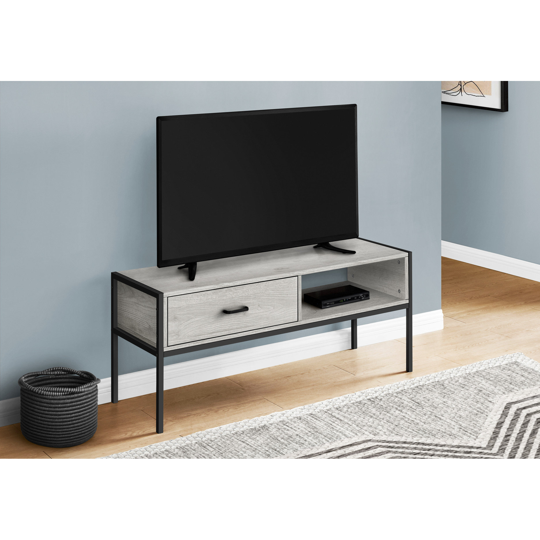 George Oliver 48" Media Console With Grey Laminate And Black Metal Legs ...