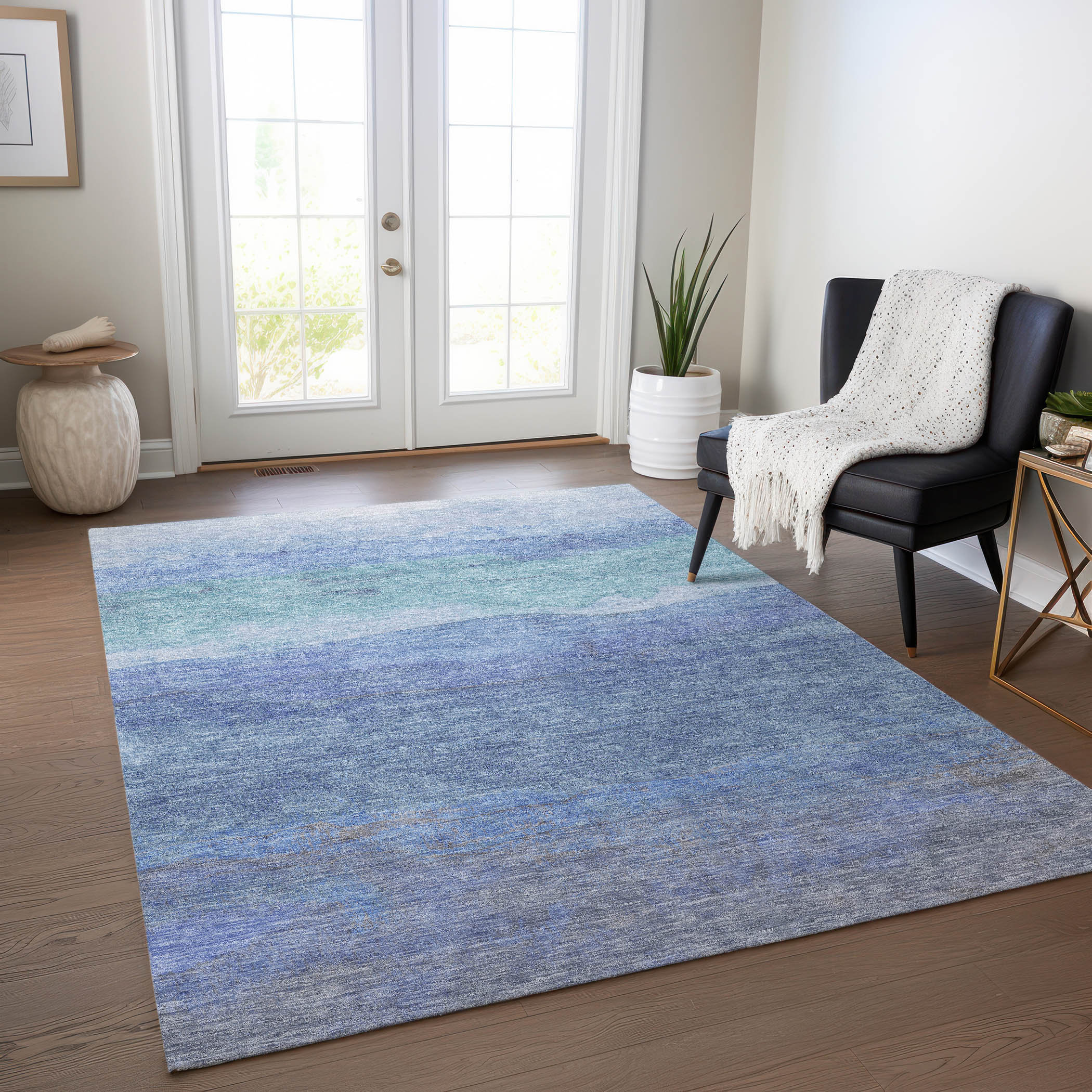 Wade Logan® Machine Washable Indoor/Outdoor Cinead ACN1699 Blue Rug ...