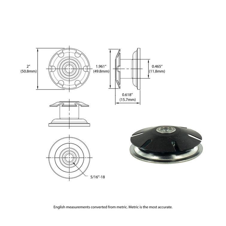Outwater 2" Round Metal Double Star Caster Insert | 5/16-18 Threaded ...