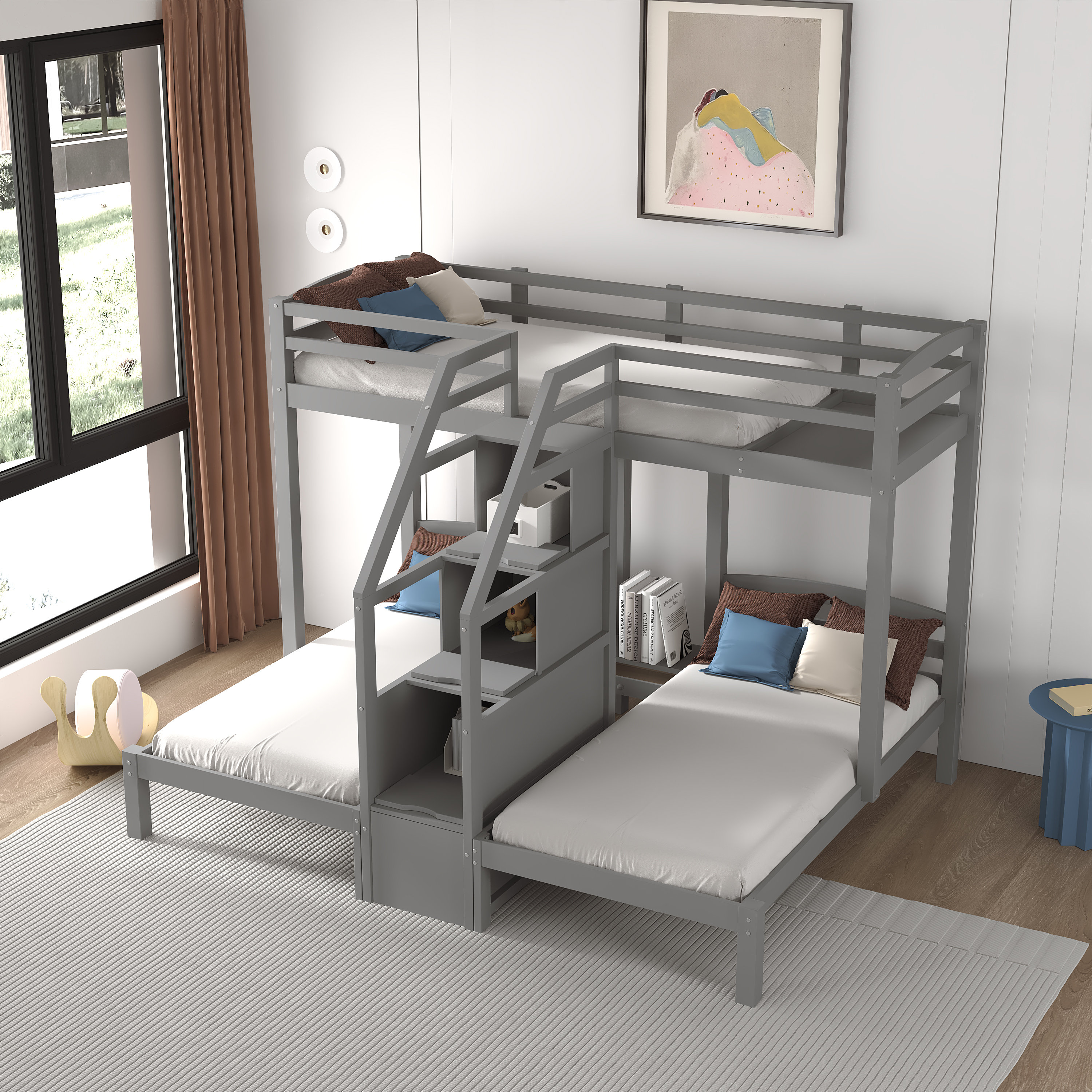 Harriet Bee Hewart Kids Twin Over Twin Over Twin Bunk Bed - Wayfair Canada