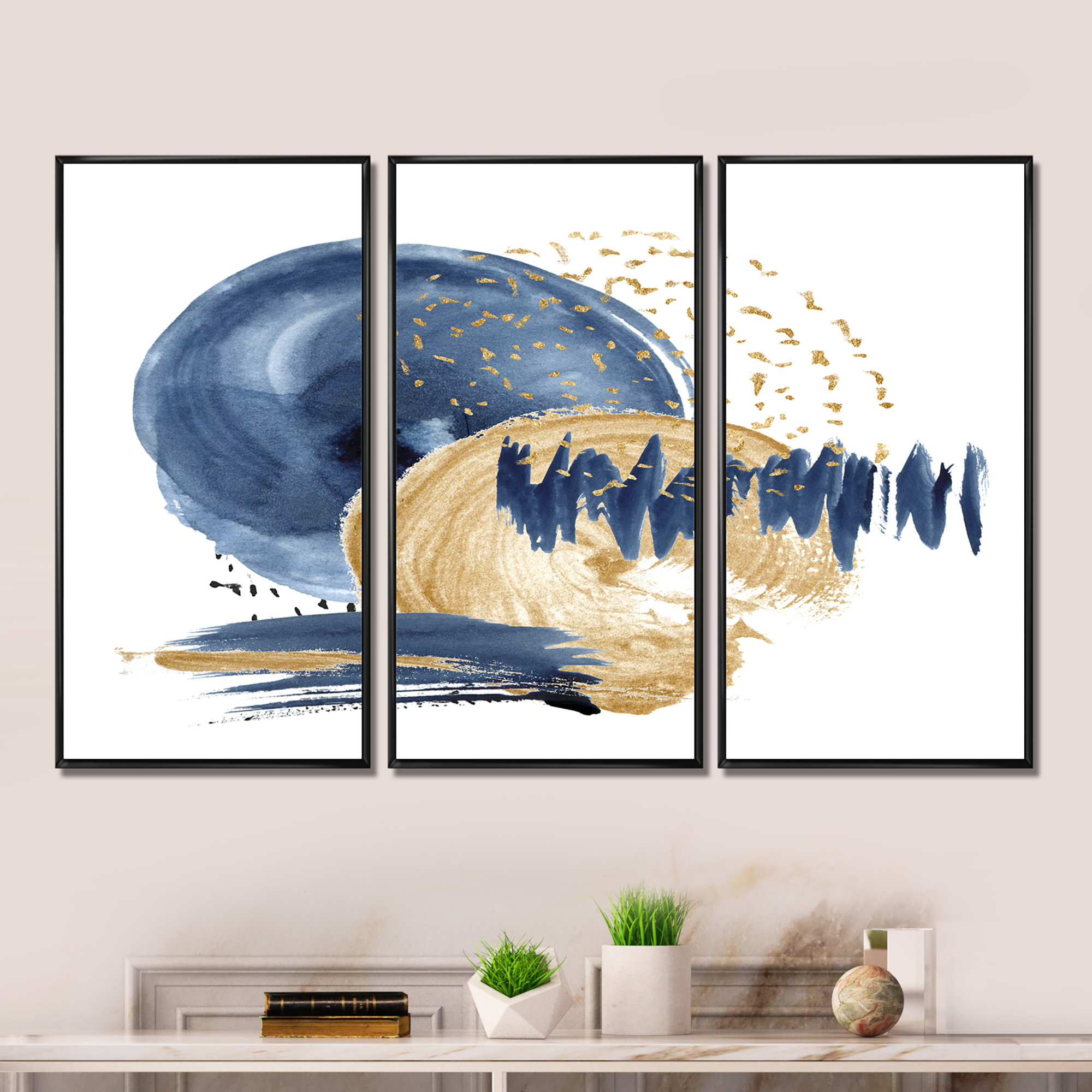 Longshore Tides Dark Blue & Gold Abstract Circle Ocean Texture - 3 ...