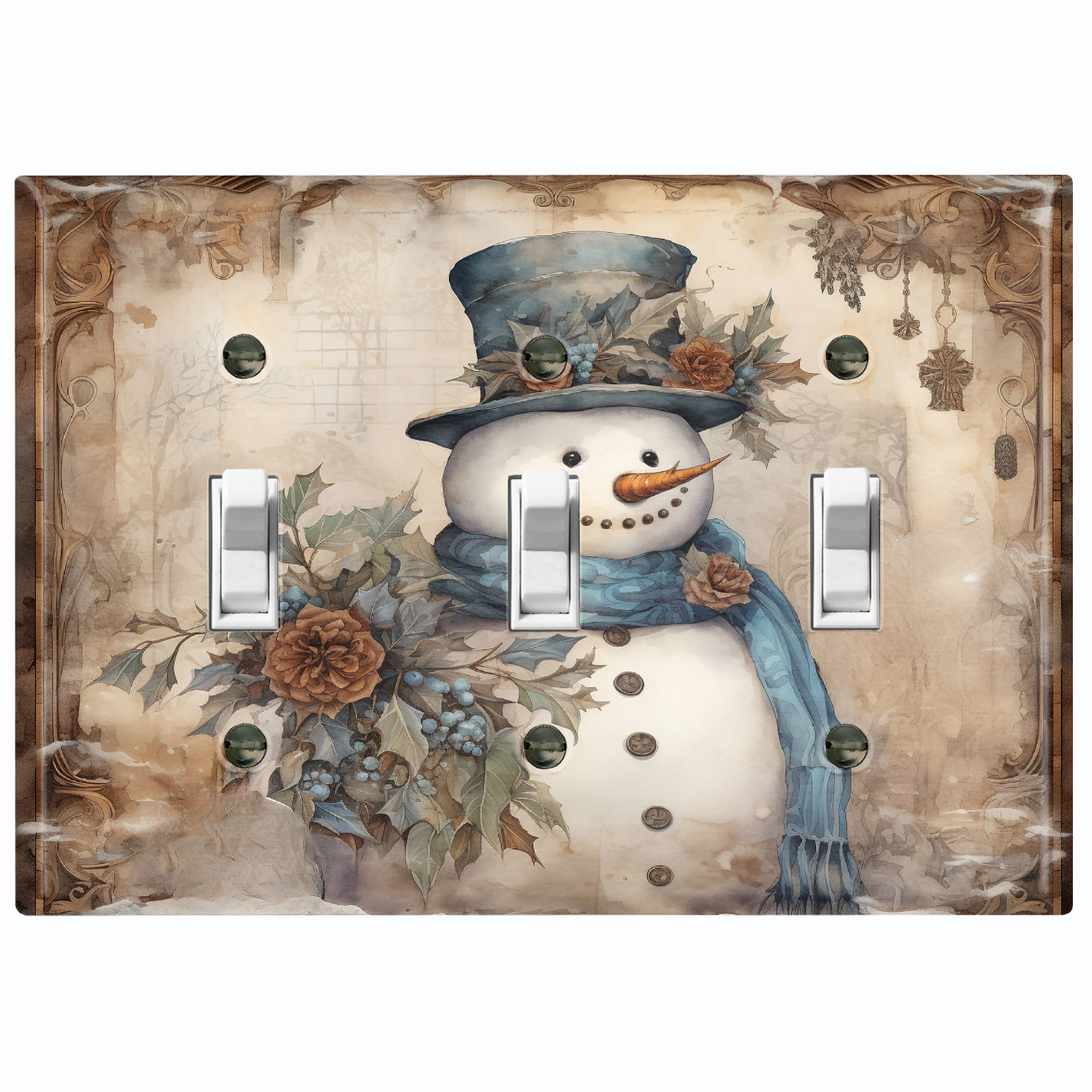 WorldAcc Christmas Festive Snow Man Flower Blue 3 - Gang Toggle Light ...