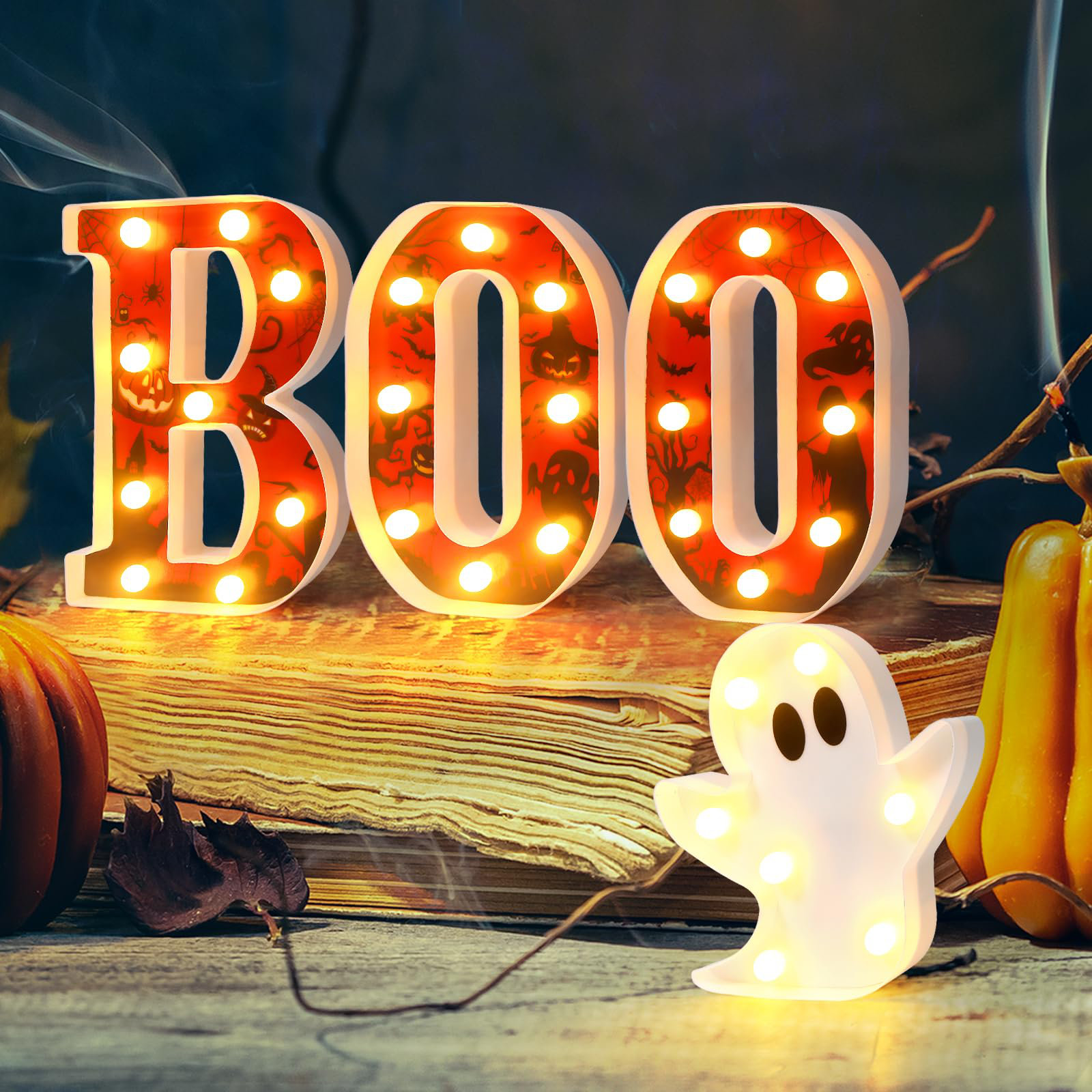 The Holiday Aisle® 4 LED Marquee Light up Letters "BOO" and Ghost Sign ...