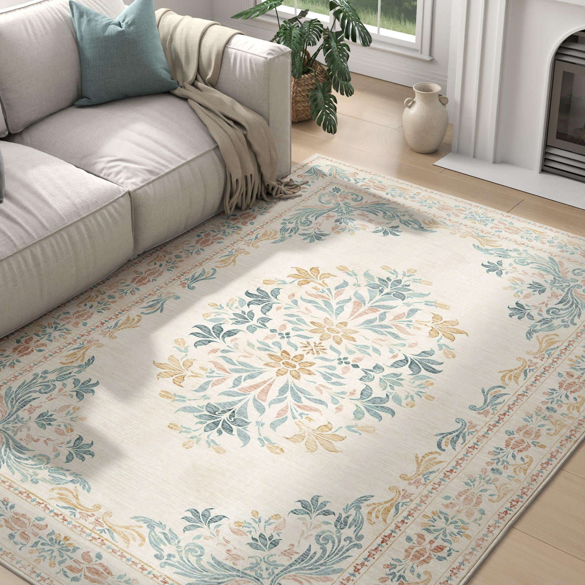 Winston Porter Vintage Apricot Multi Washable Area Rug | Wayfair