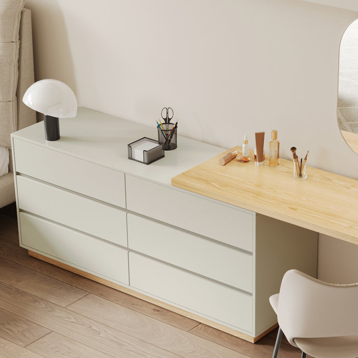 Latitude Run® Berek Vanity Extendable Vanity Table with 6 Drawers ...