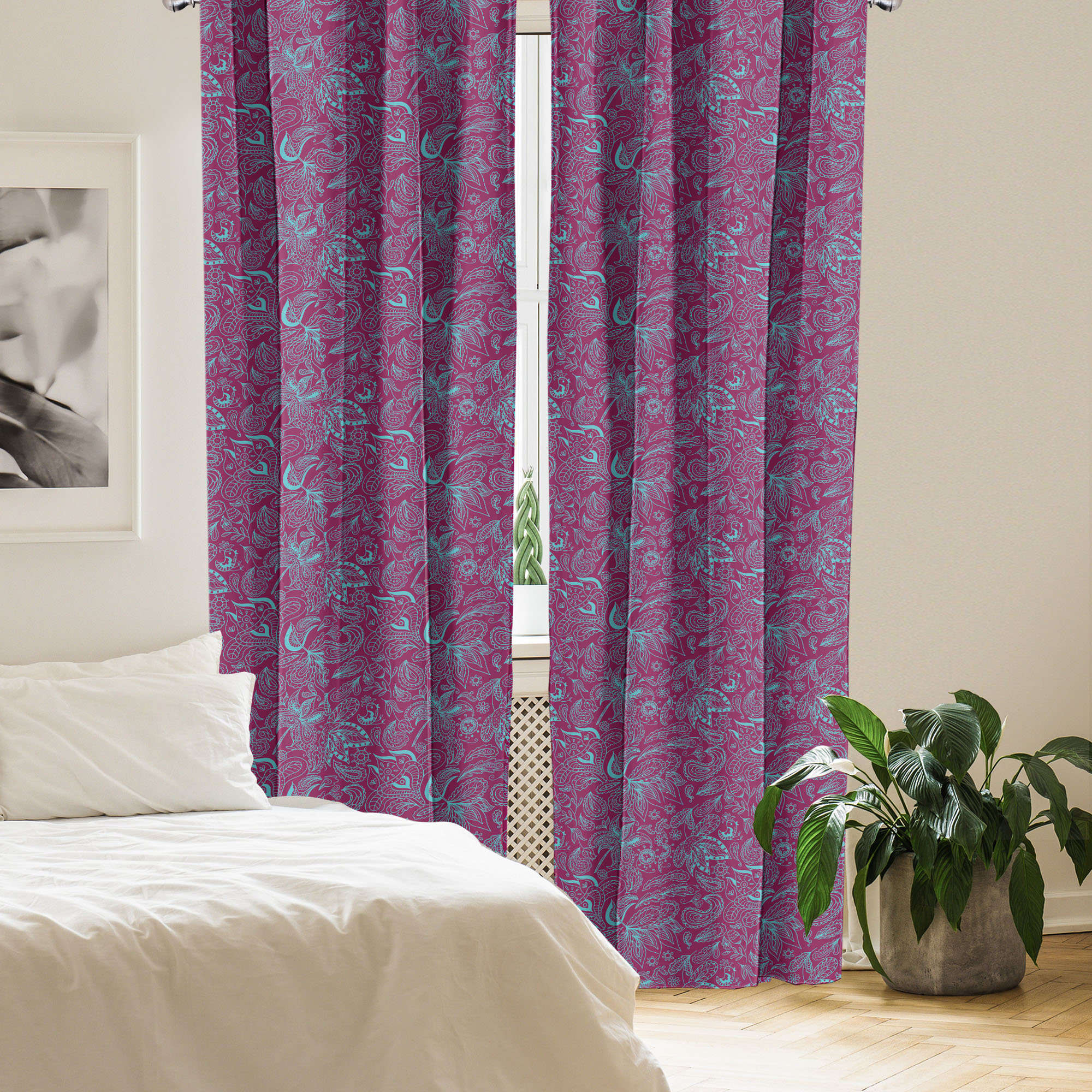 East Urban Home Floral 4-Panel Curtains, Clutter of Botany Elements ...