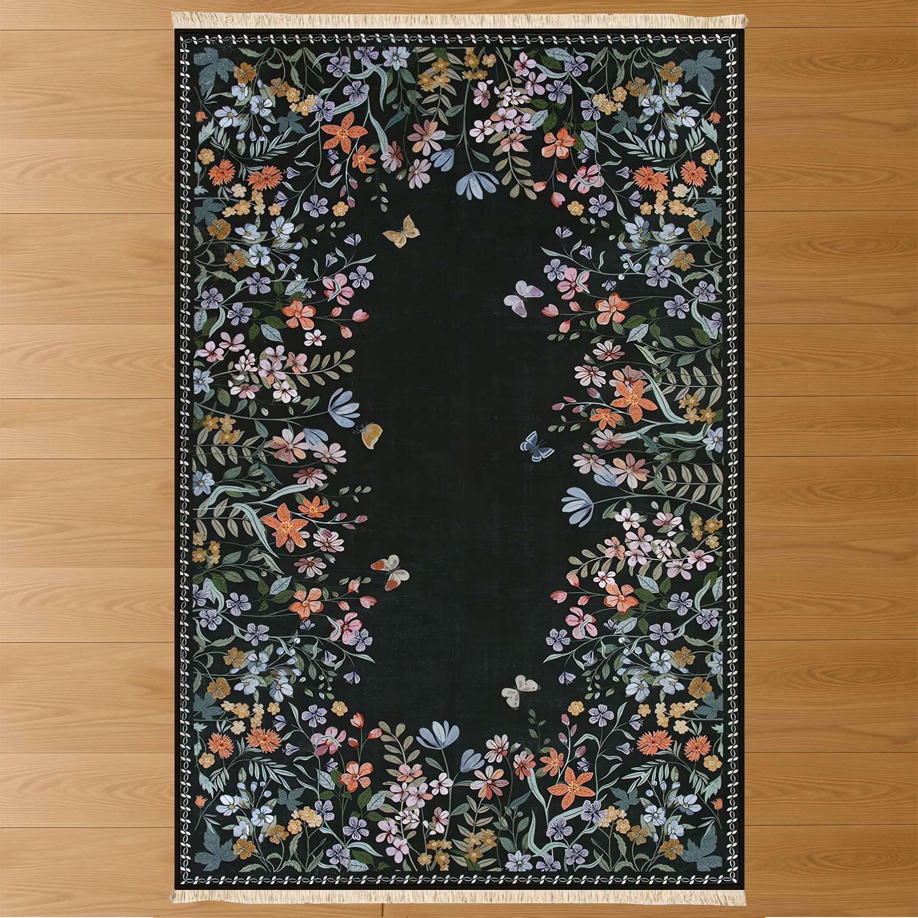 East Urban Home Dark Field Whimsical Floral Border Runner | Wayfair