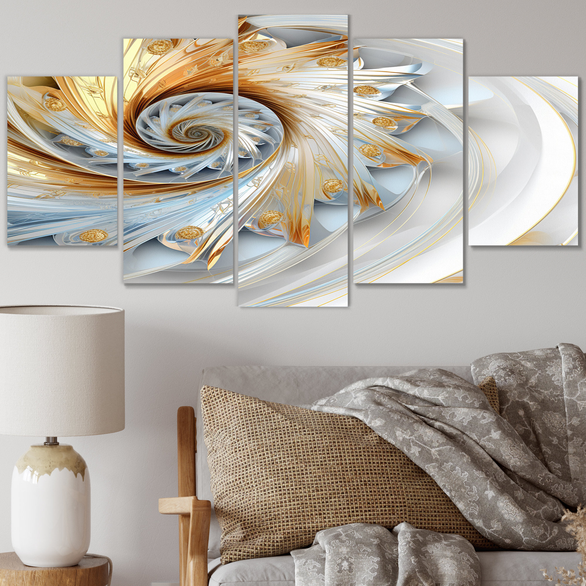 Design Art Whirling While Glam Fractals In Gold And White II - Fractals ...
