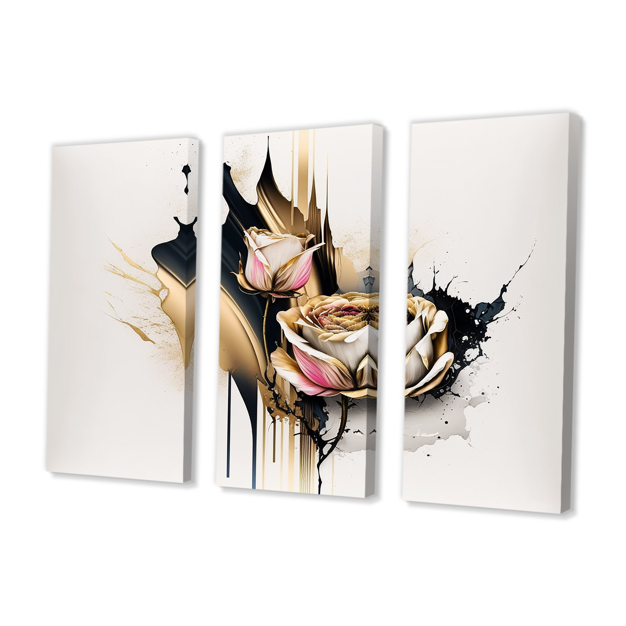 Red Barrel Studio® Roses Flow Flower On Golden Beige Paint VI - 3 Piece ...