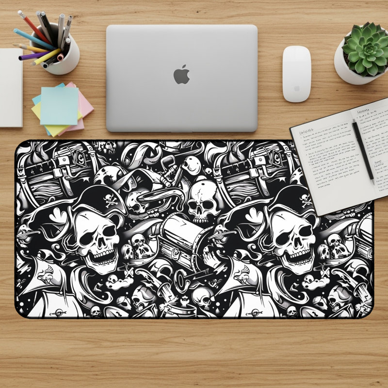 East Urban Home Pirate Skull Mouse Mat, Black and White Mousepad ...