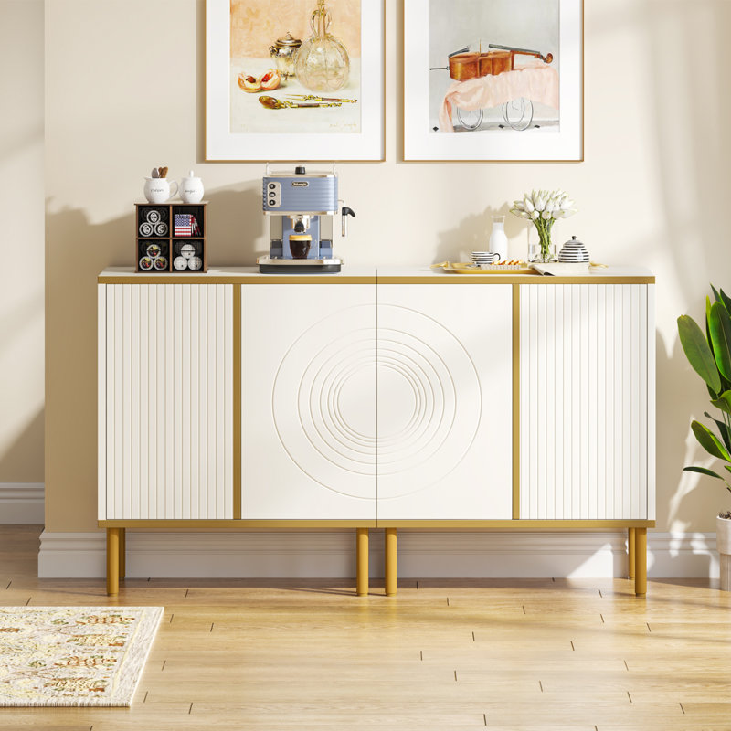 Mercer41 Lotanna 55.11'' White Gold Buffet Cabinet With Storage ...