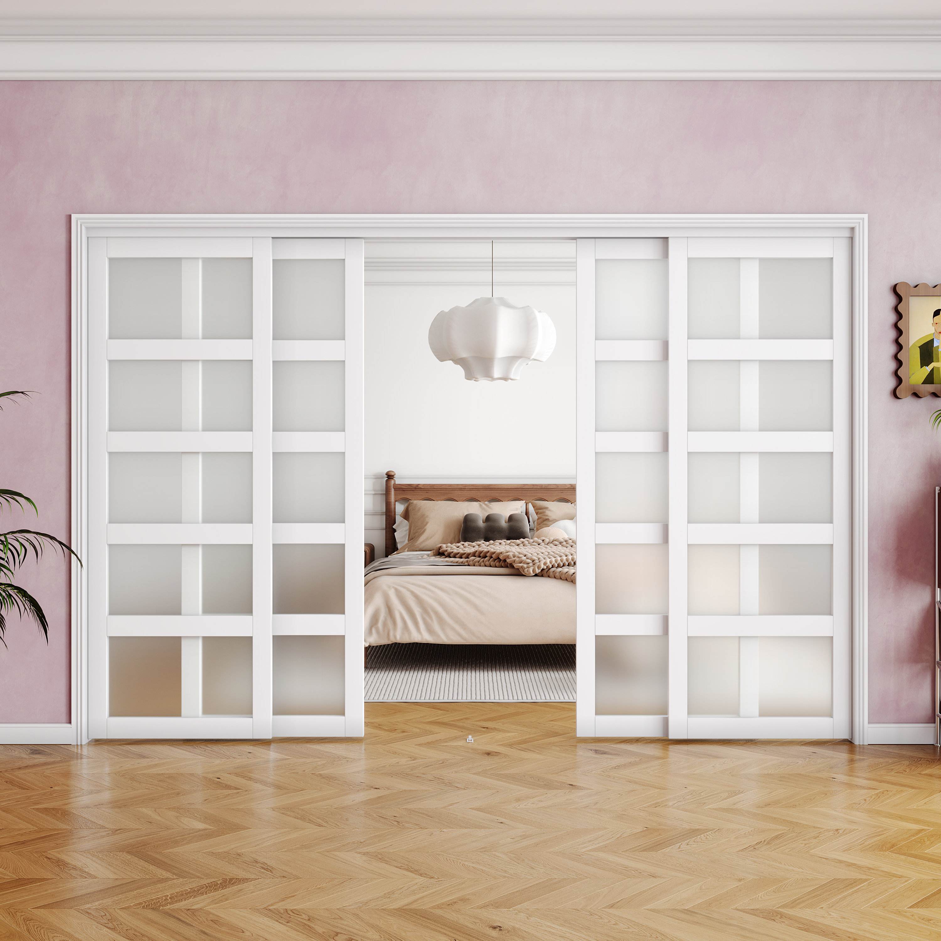 CHIC MODE Double Doors Frosted Glass Solid Manufactured Wood ...