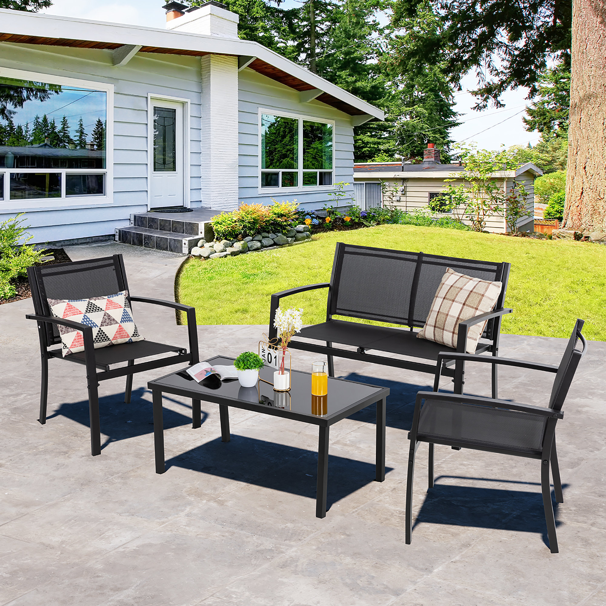 Wade Logan® Arantxa 4 Piece Complete Patio Set & Reviews | Wayfair